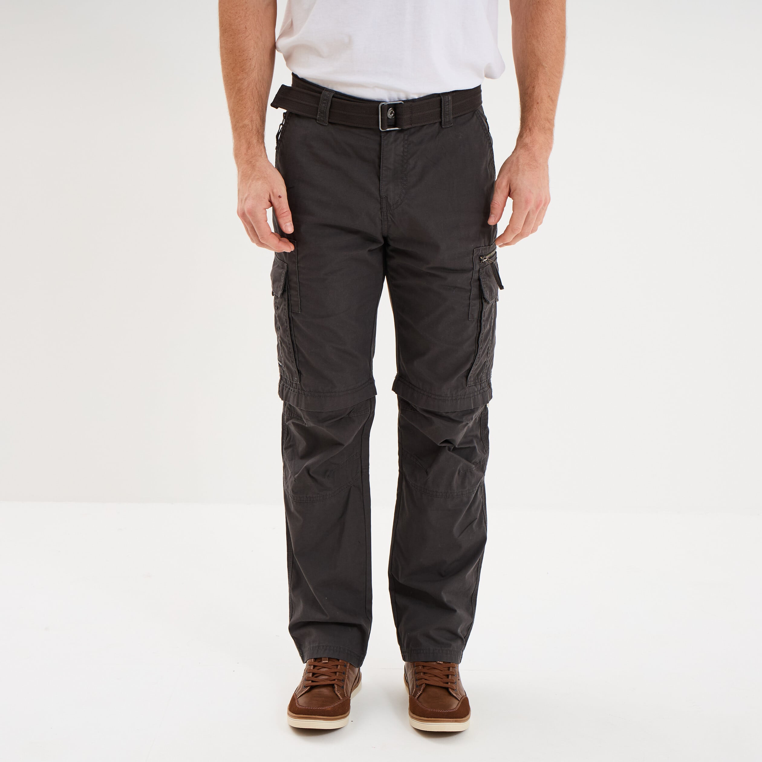 Pantalon cargo 2-en-1 modulable bermuda gris foncé homme | La Halle