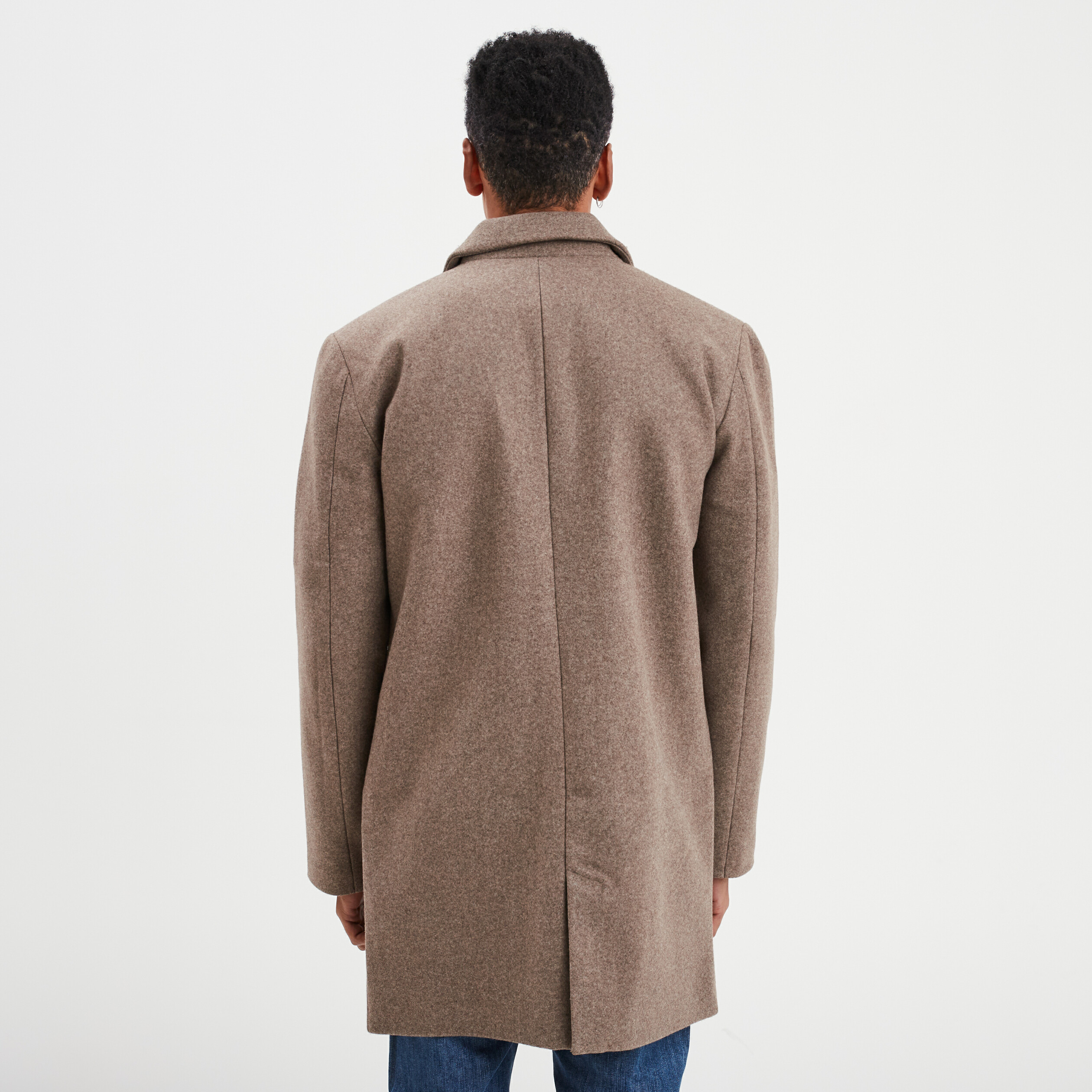 Manteau mi-long boutonné et doublé taupe homme | La Halle
