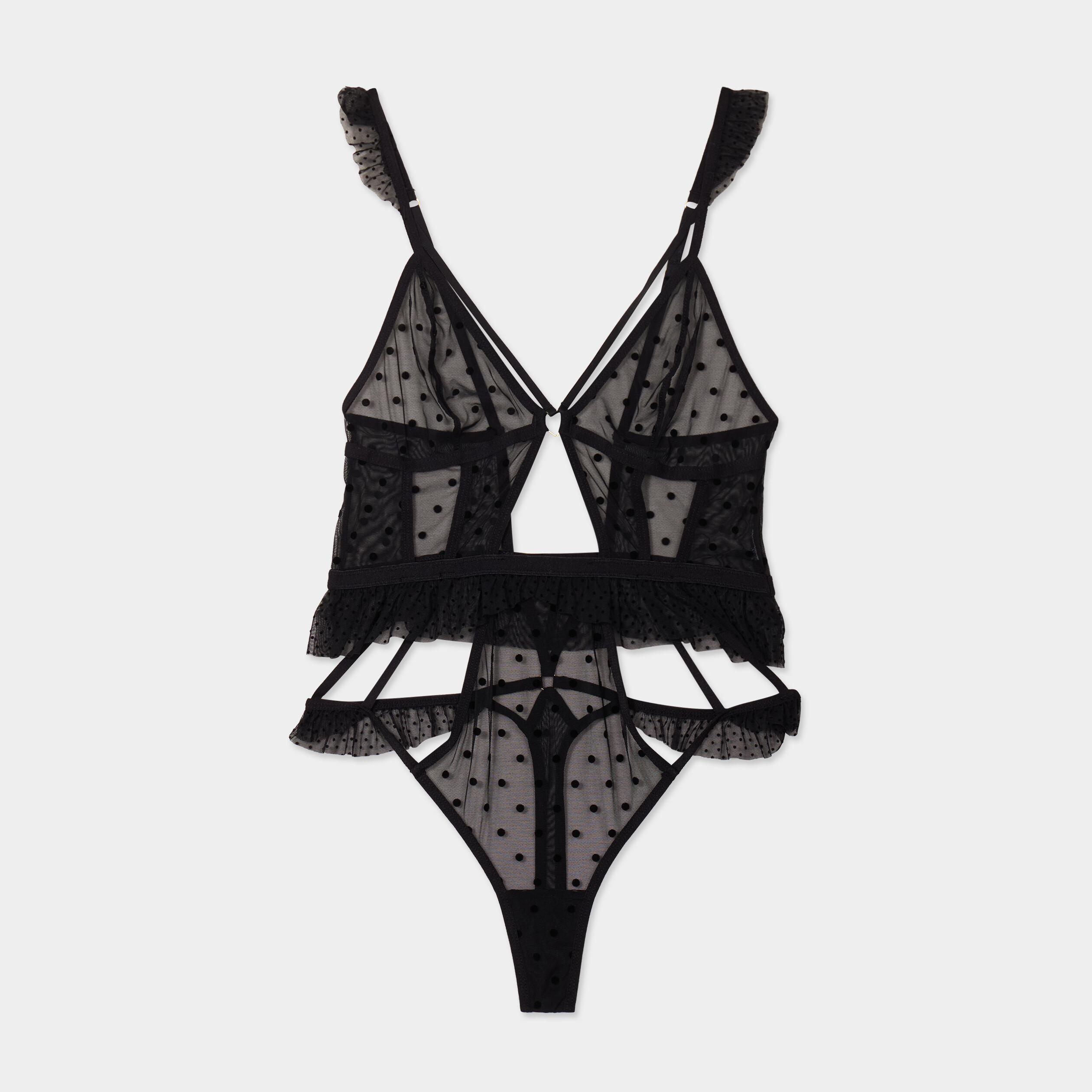 Body plumetis string avec volants noir femme | La Halle