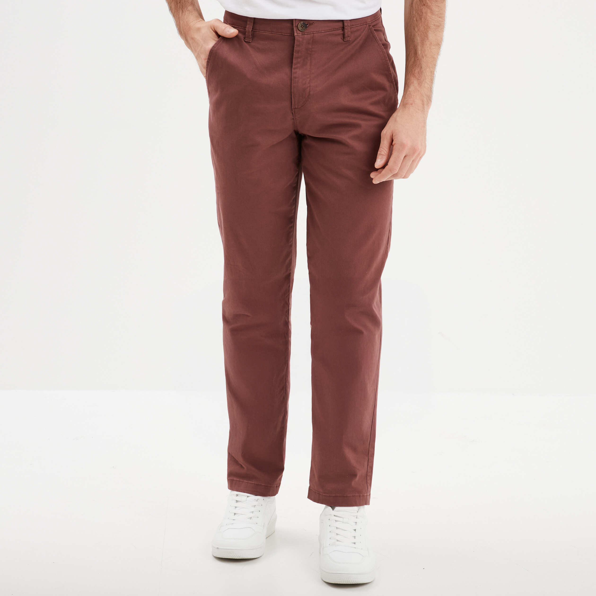 Pantalon chino droit stretch marron homme | La Halle