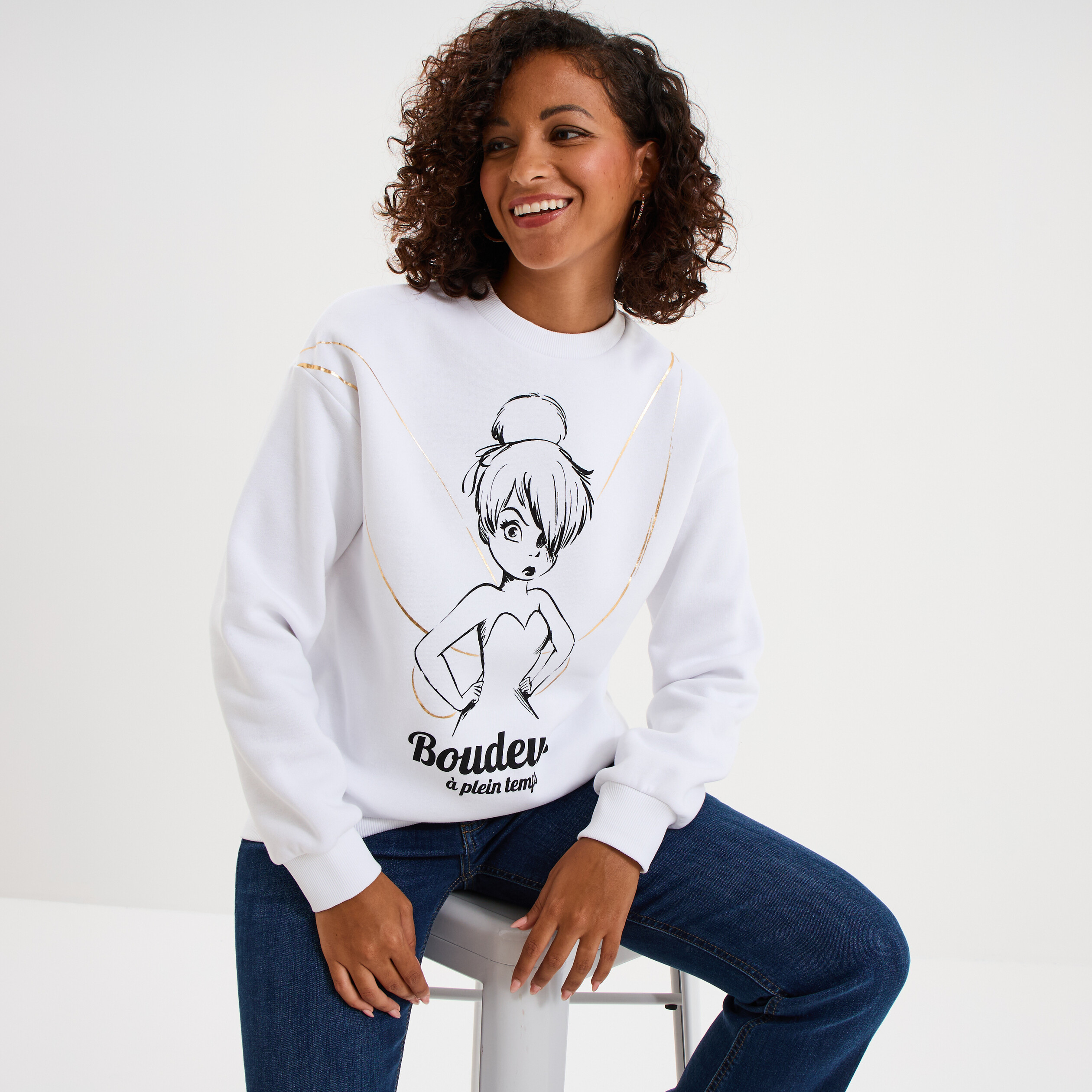 Sweat manches longues Fée Clochette blanc femme | La Halle
