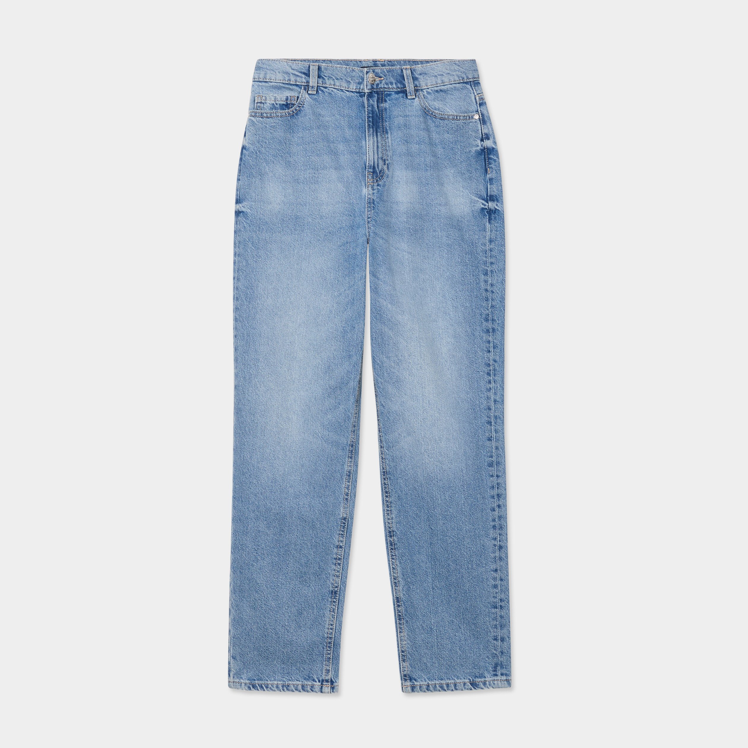 Jeans mom 7/8ème taille haute denim double stone femme | La Halle