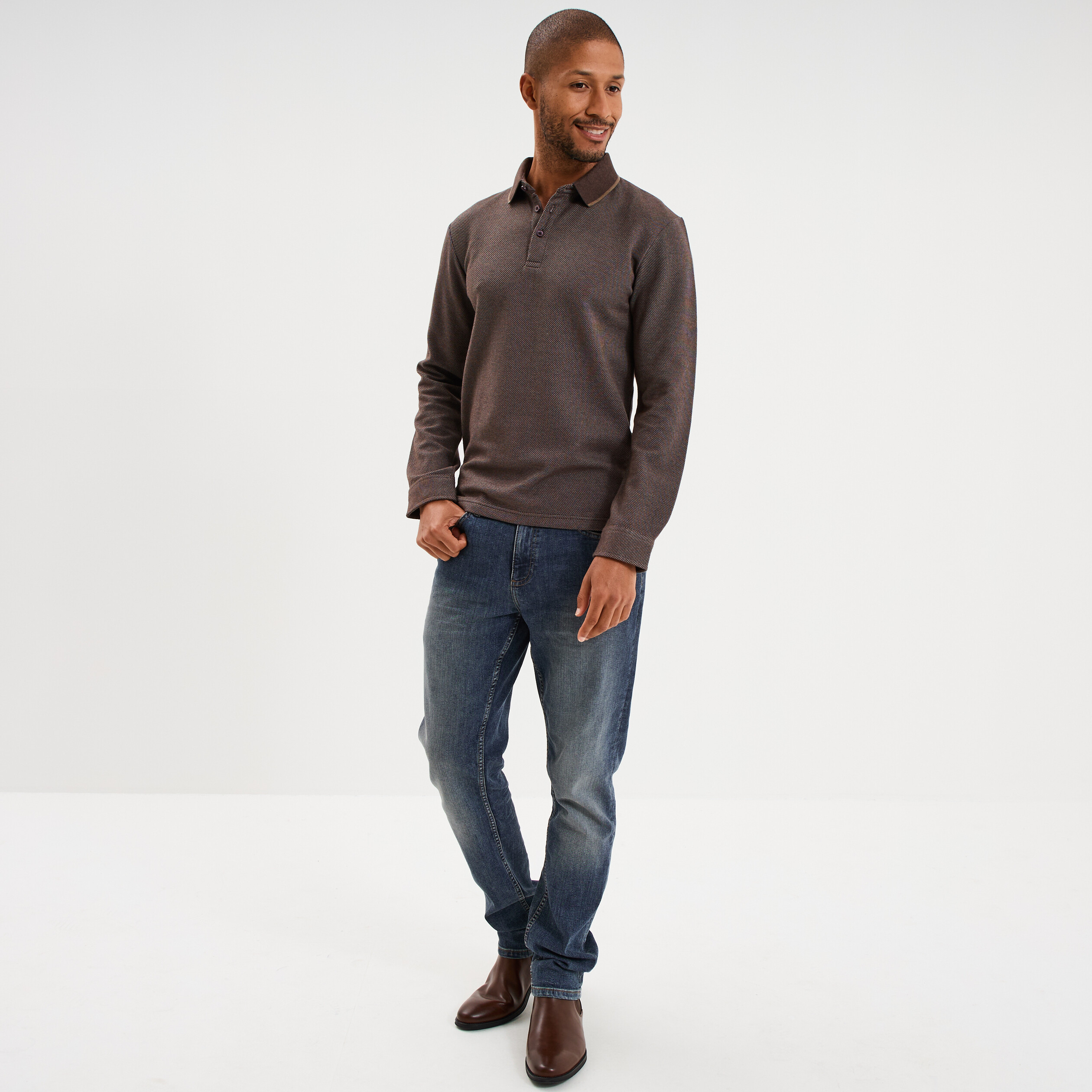 Polo manches longues marron foncé homme | La Halle