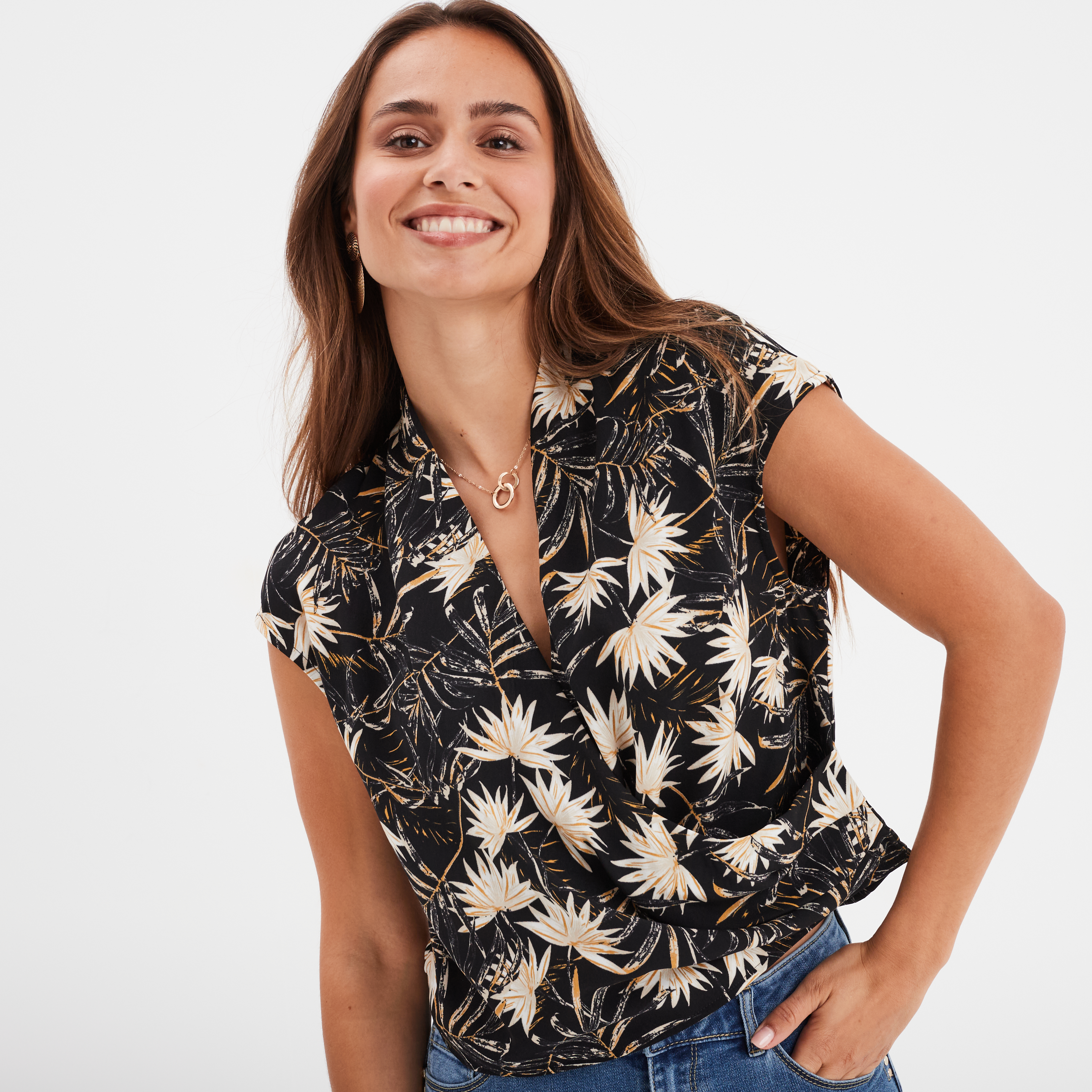 Blouse col cache-coeur noir femme | La Halle