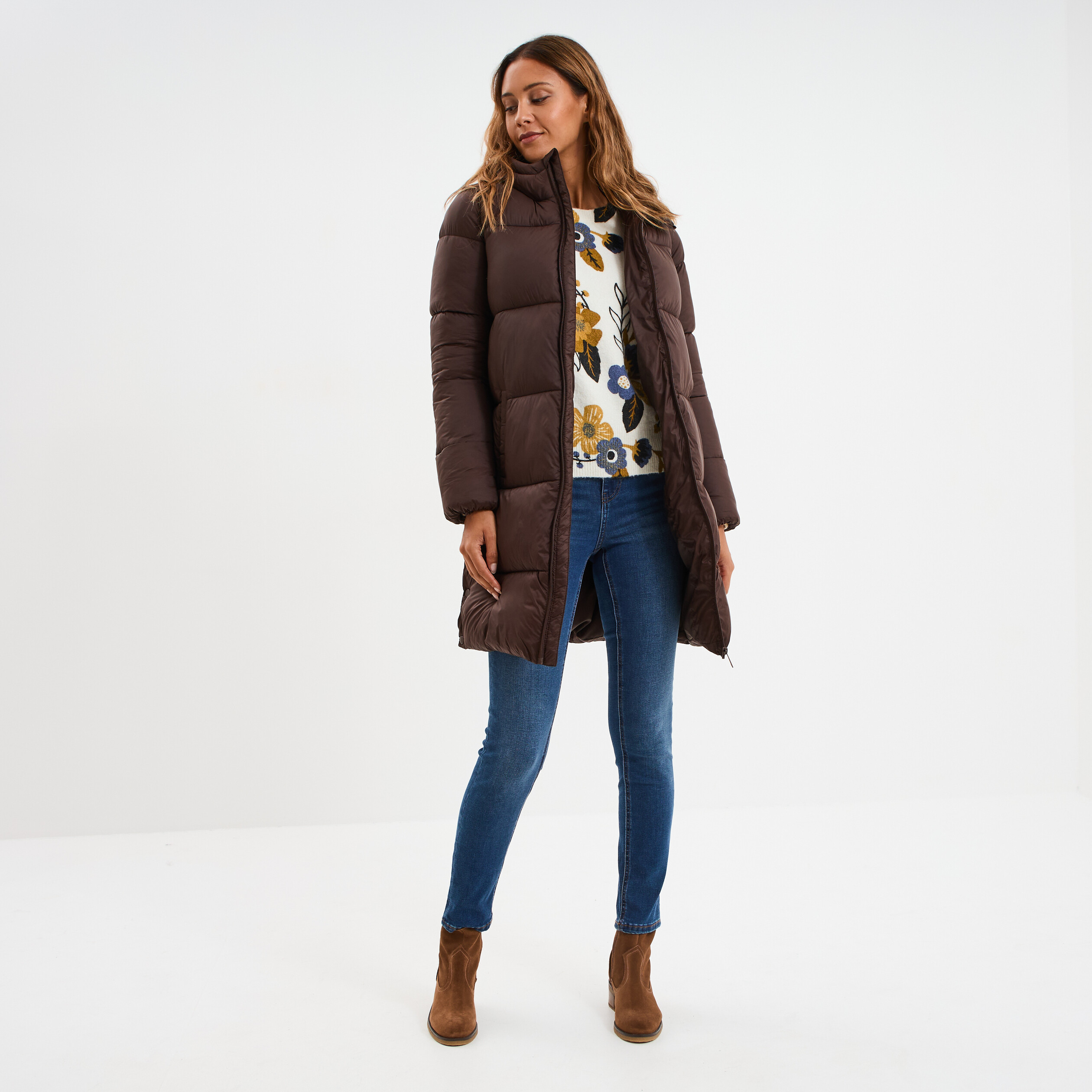 Pull col rond manches longues ecru femme | La Halle