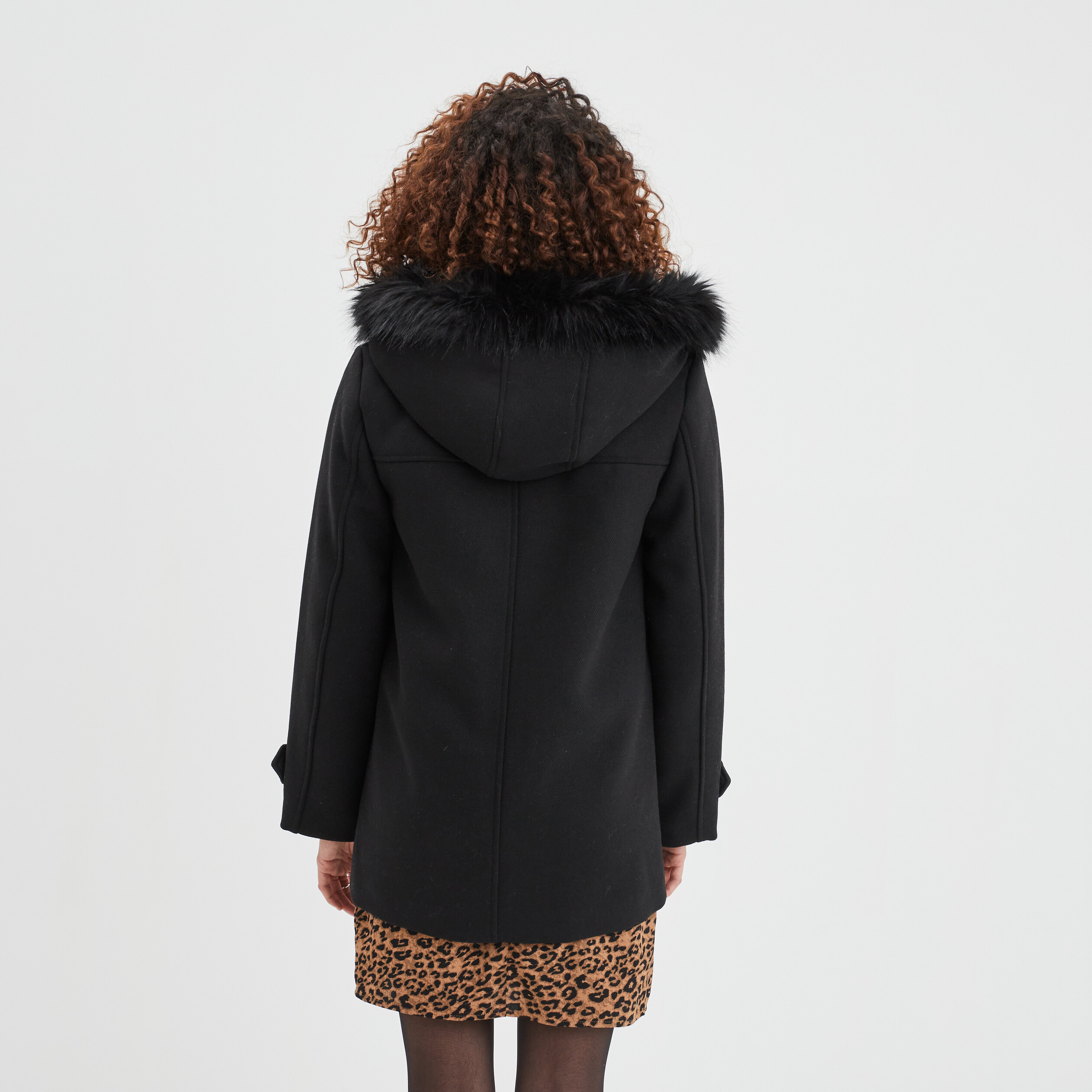Manteau zippé à capuche fausse fourrure noir femme | La Halle Manteau zippé à capuche fausse fourrure noir femme | La Halle