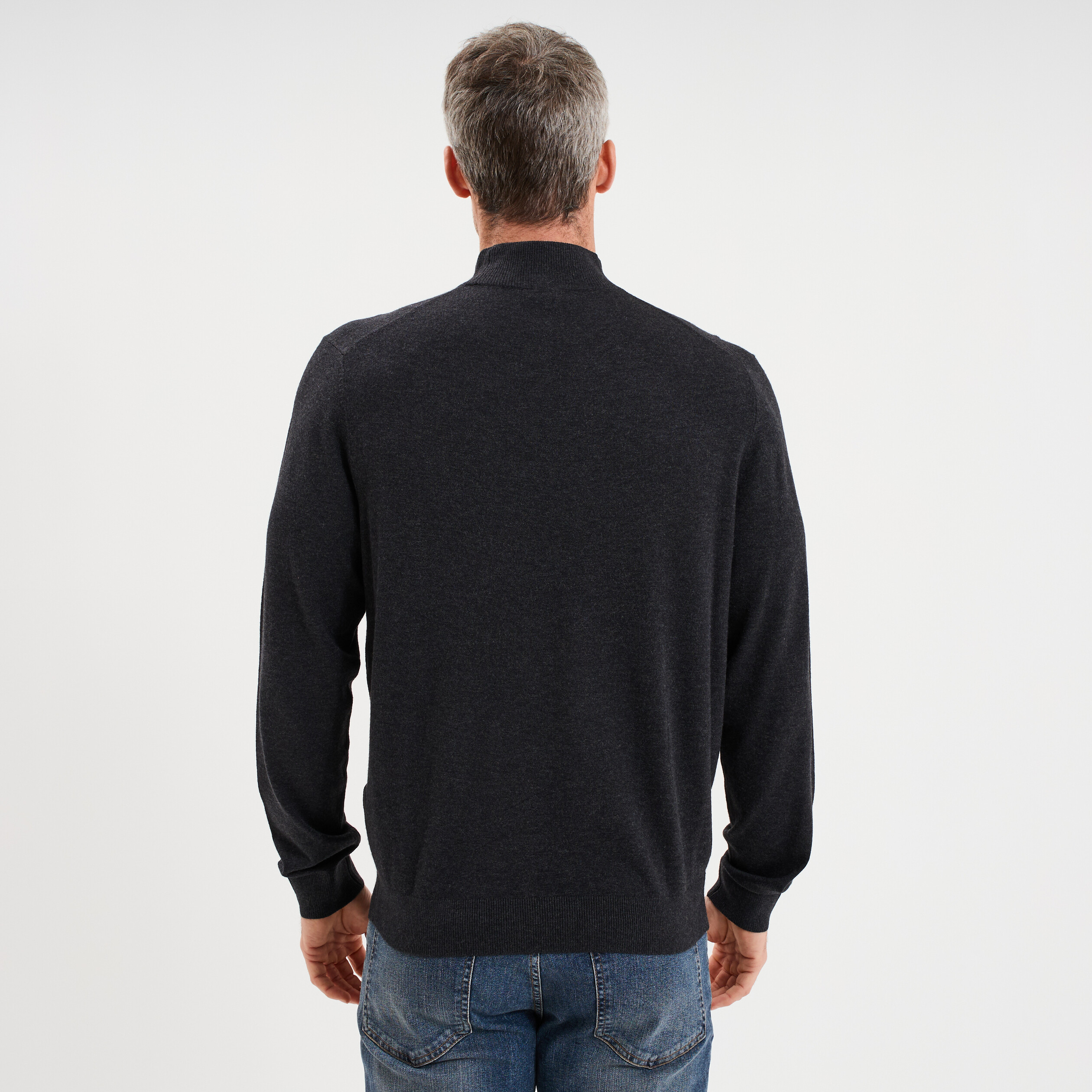 Pull col montant manches longues gris argent homme | La Halle