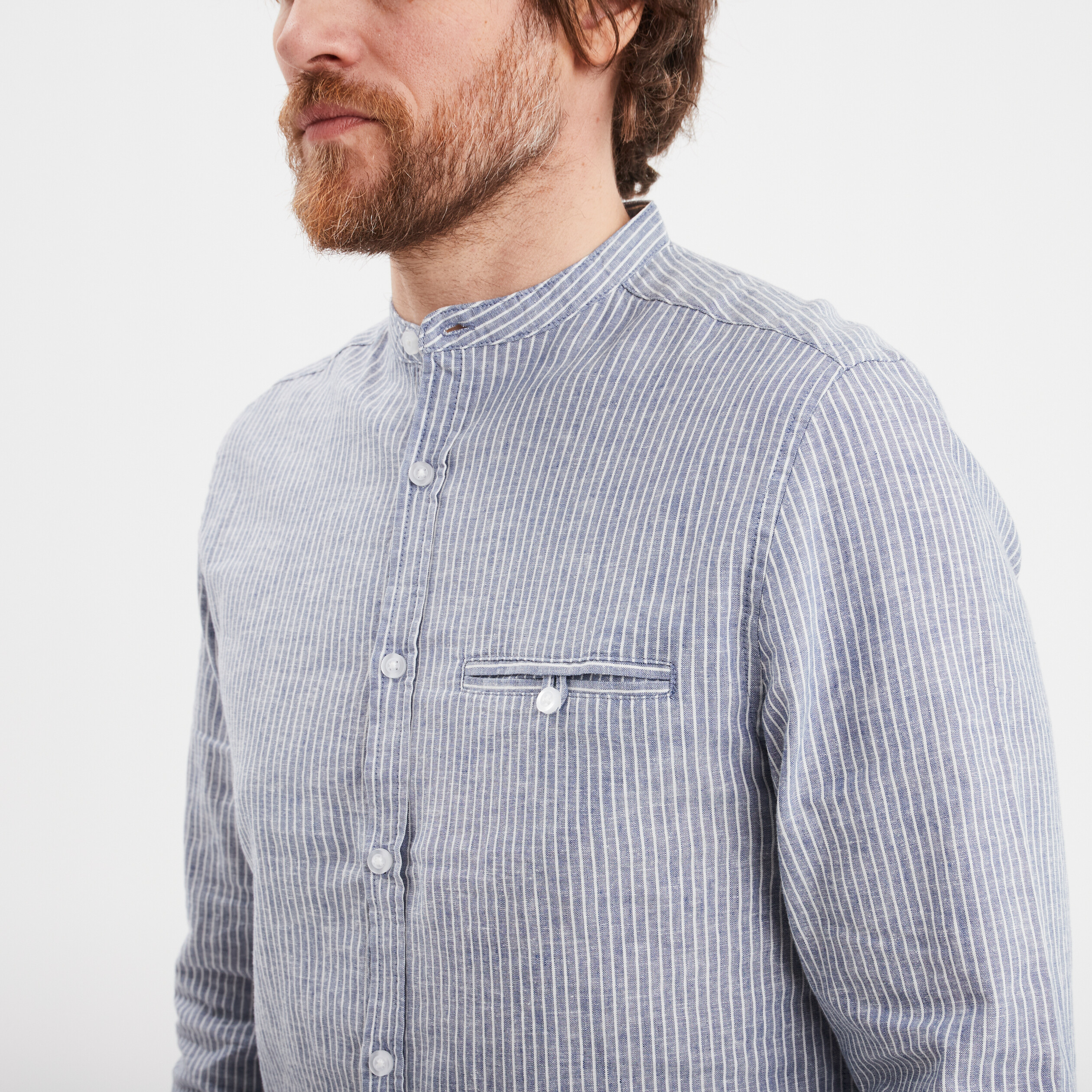 Chemise col mao manches longues bleu homme | La Halle