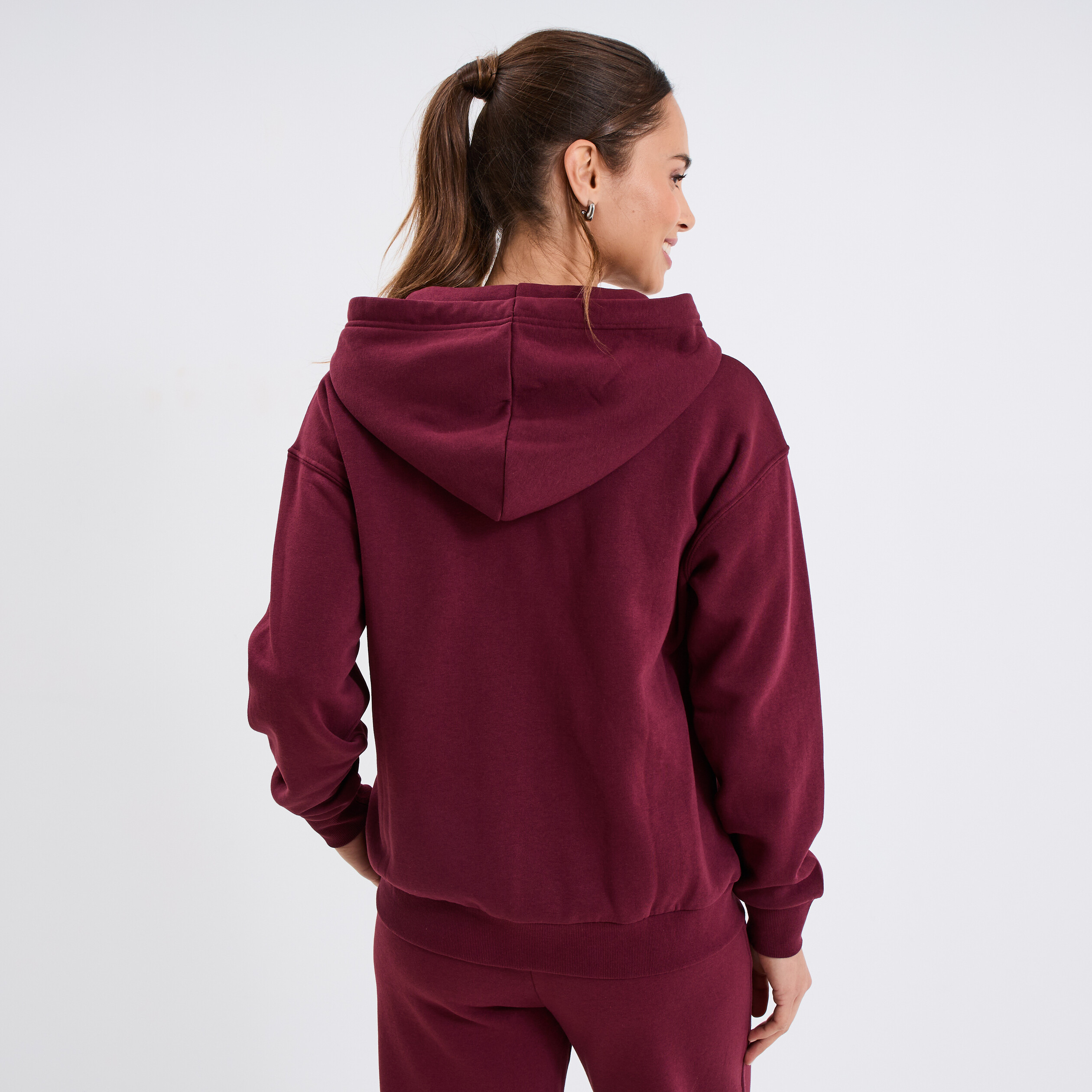 Sweat zippé à capuche molleton bordeaux femme | La Halle
