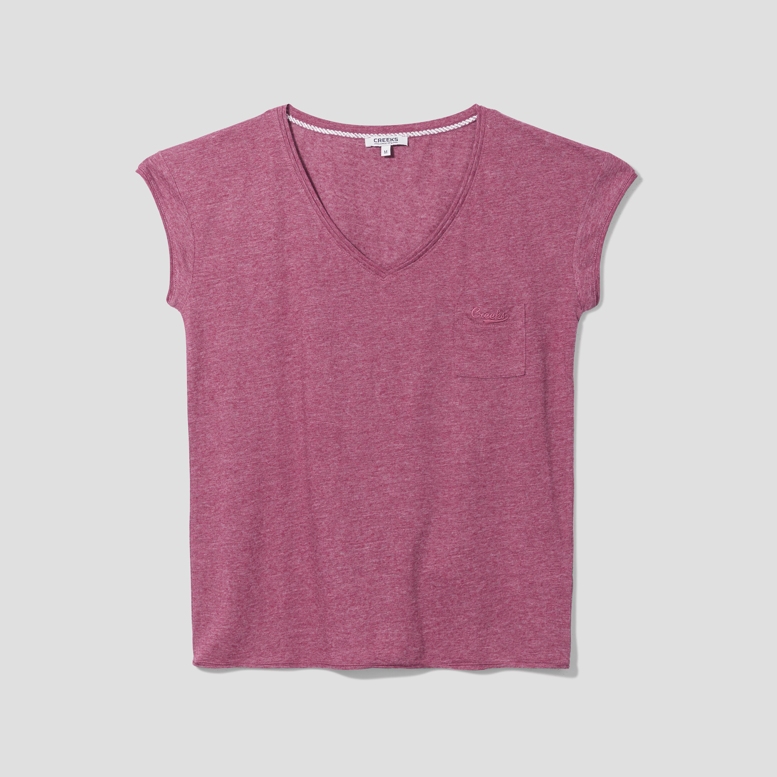 T Shirt Col V Poche Poitrine Creeks Bordeaux Femme La Halle