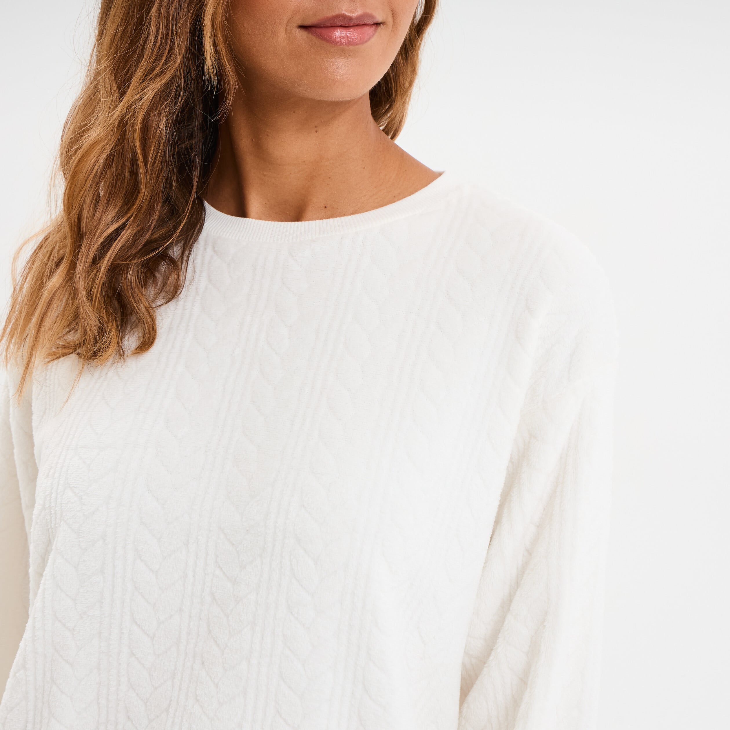 Haut de pyjama sweat polaire torsadé blanc femme | La Halle
