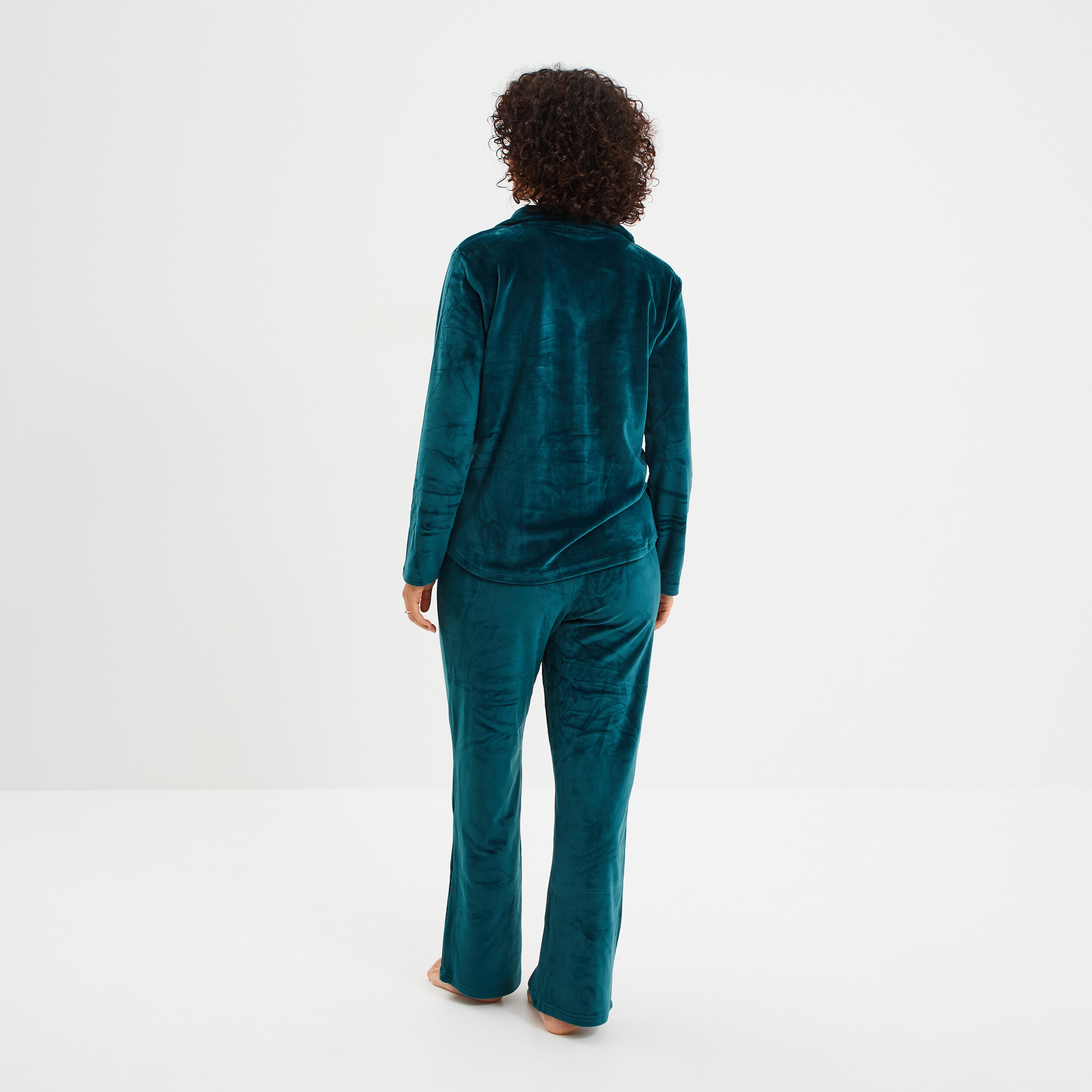 Ensemble pyjama chemise effet velours bleu canard femme | La Halle