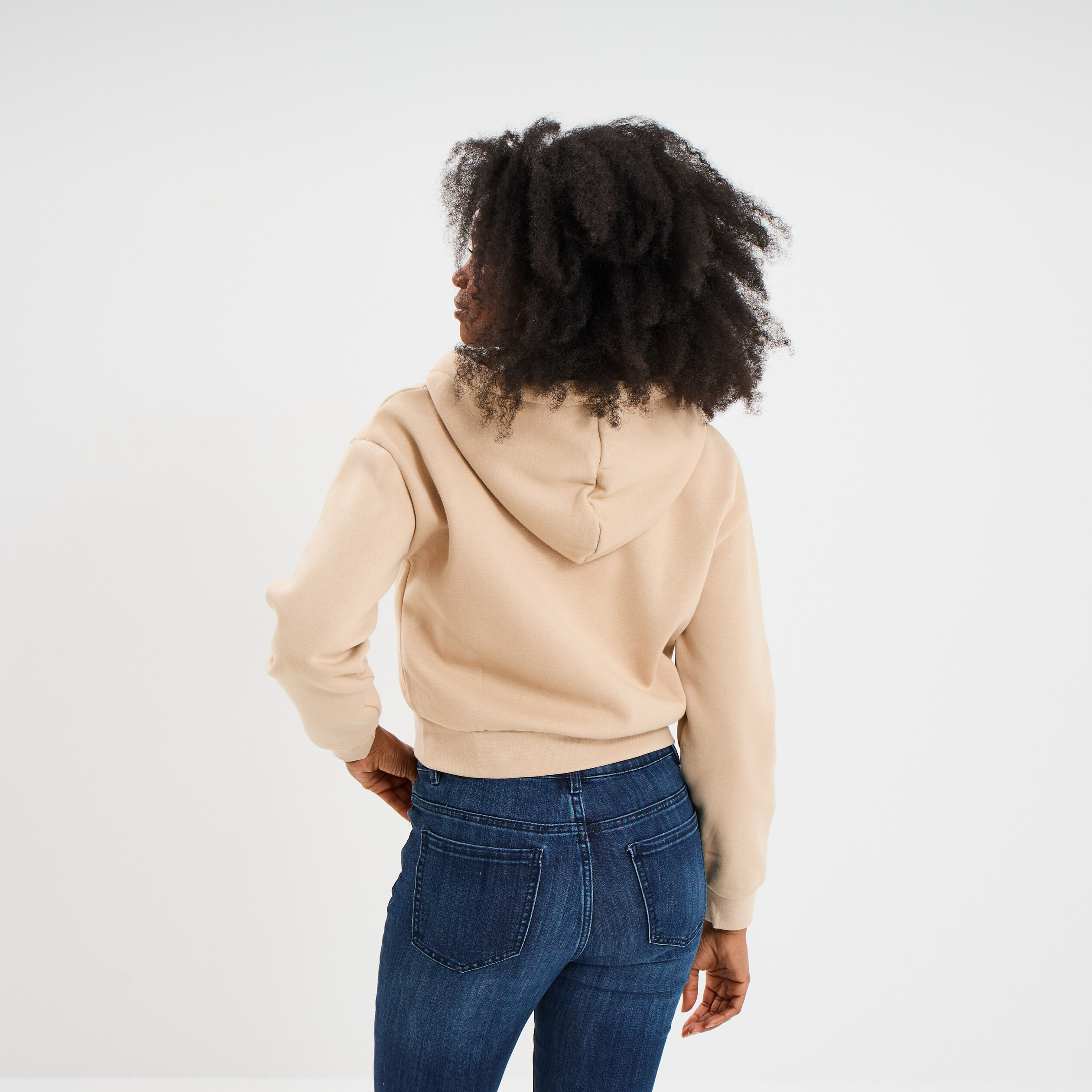 Sweat zippé à capuche court sable femme | La Halle