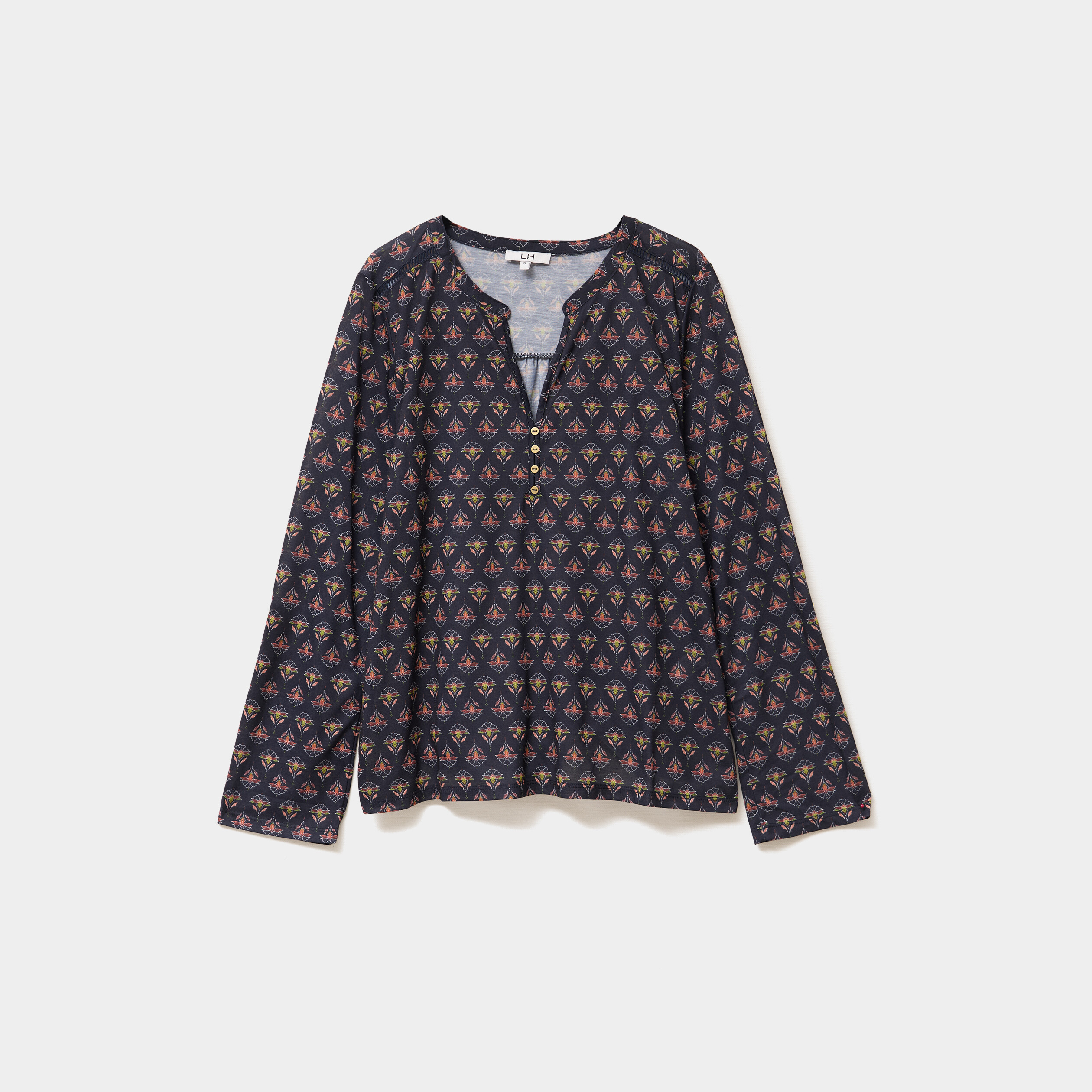 T-shirt col mao manches retroussables bleu marine femme | La Halle