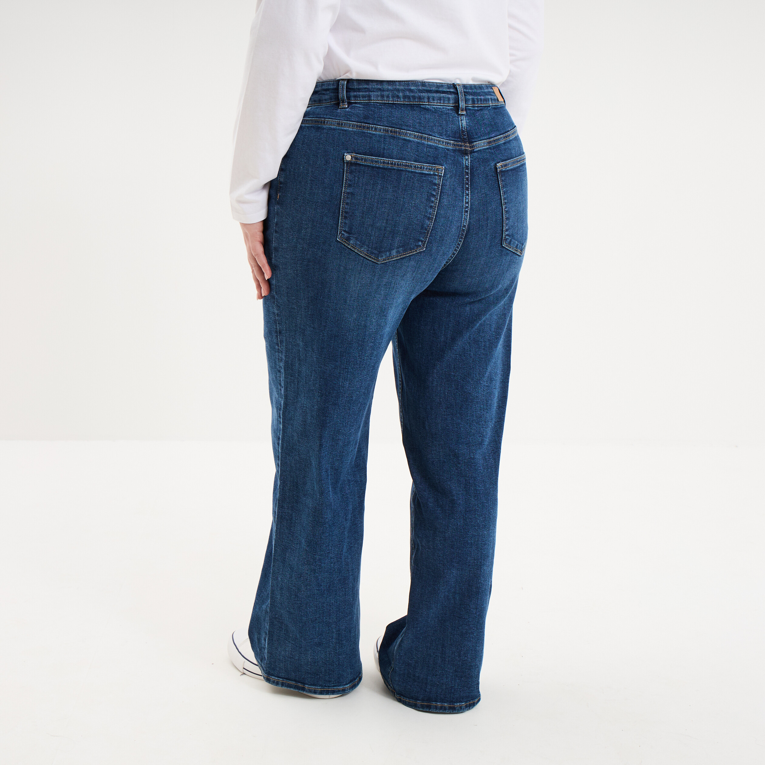 Jean taille haute wide leg cropped denim stone femme grande taille | La ...