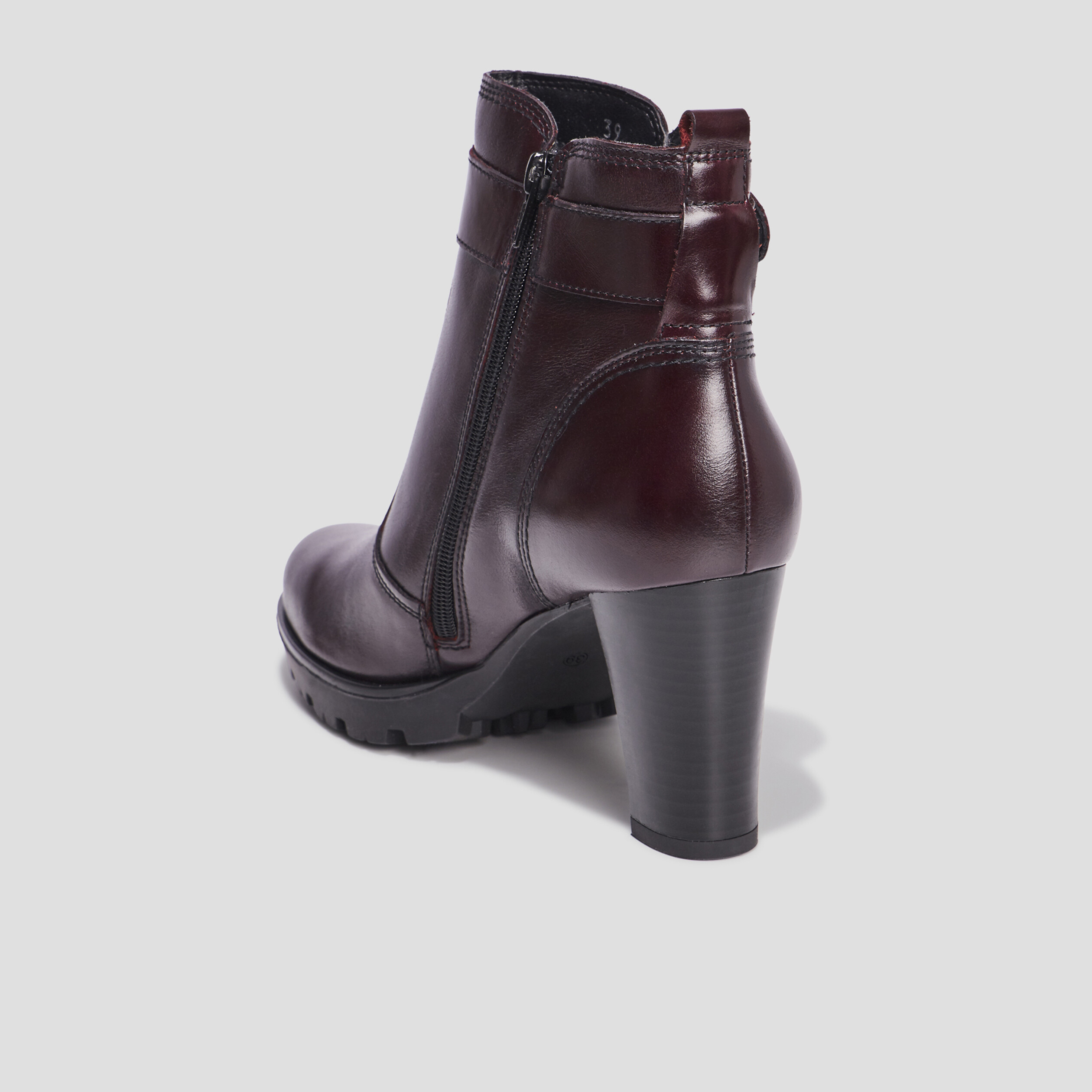 Bottines à talons avec boucles en cuir bordeaux femme | La Halle