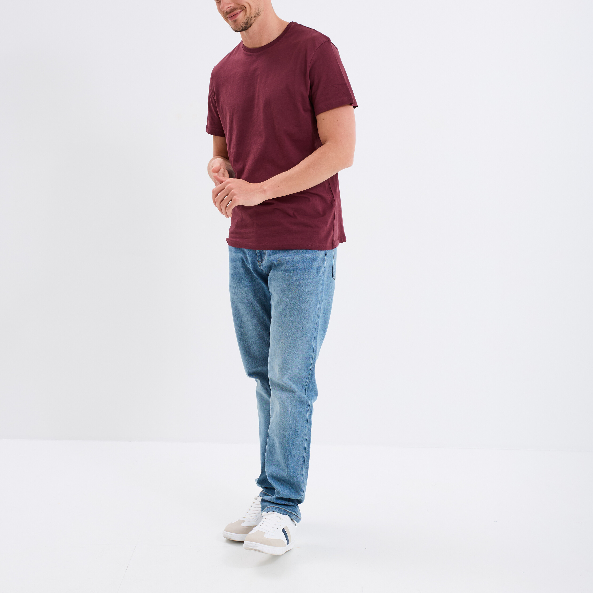 T-shirt droit en coton manches courtes prune homme | La Halle