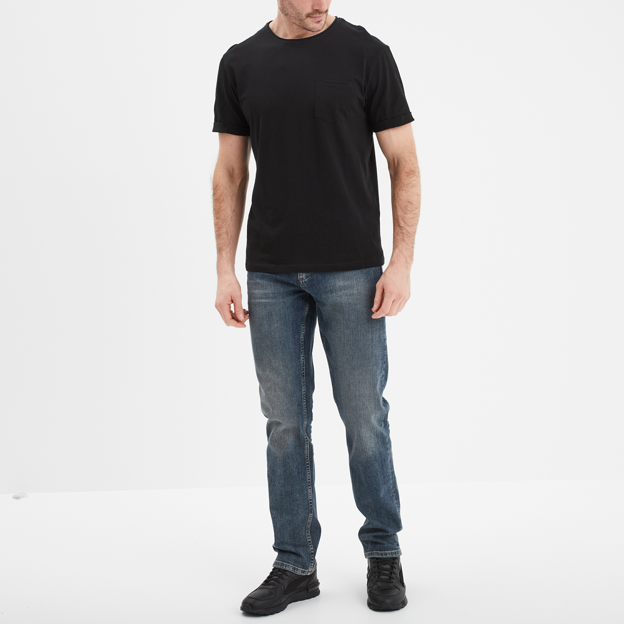 T-shirt col rond manches courtes Liberto noir homme | La Halle