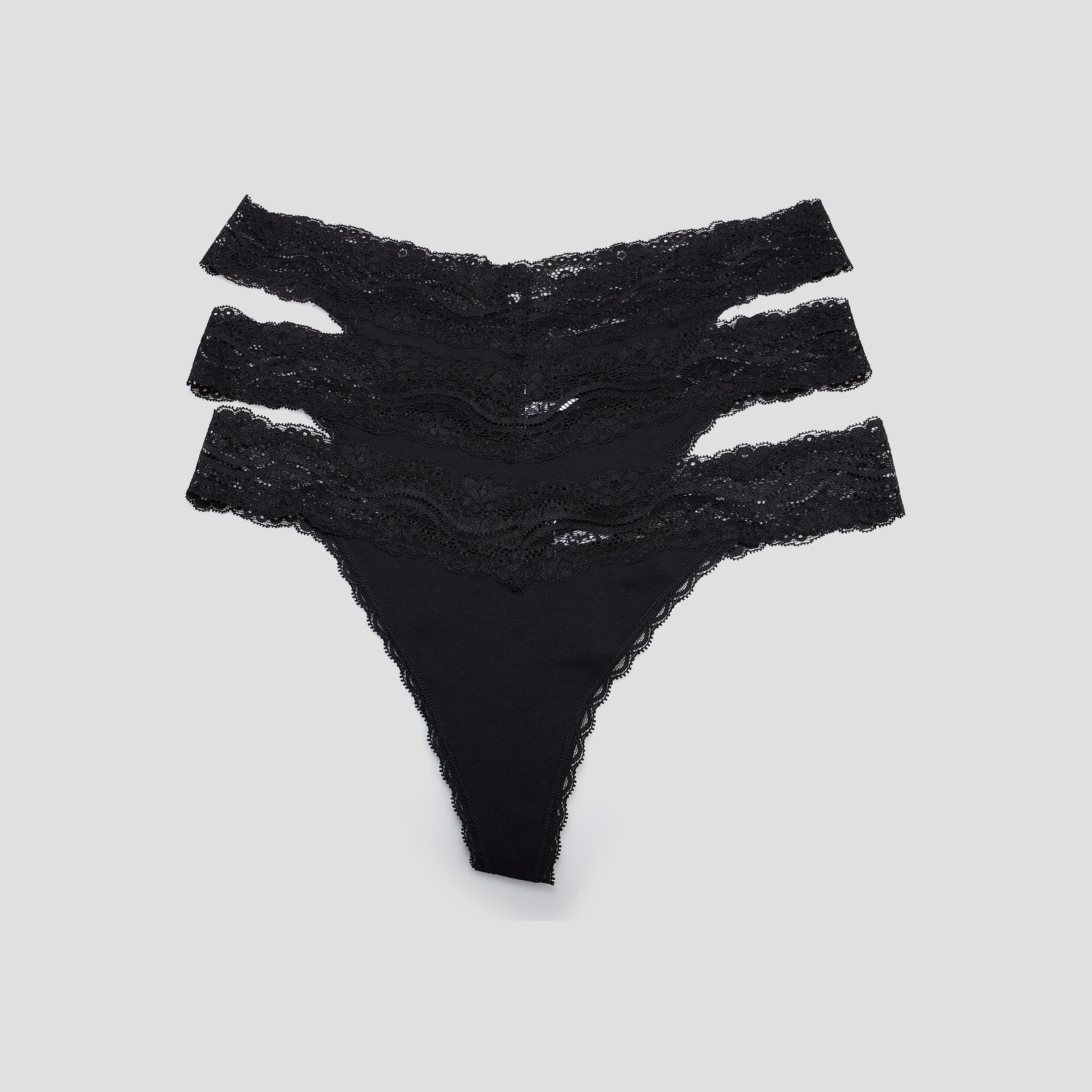 Lot 3 strings en coton noir femme | La Halle