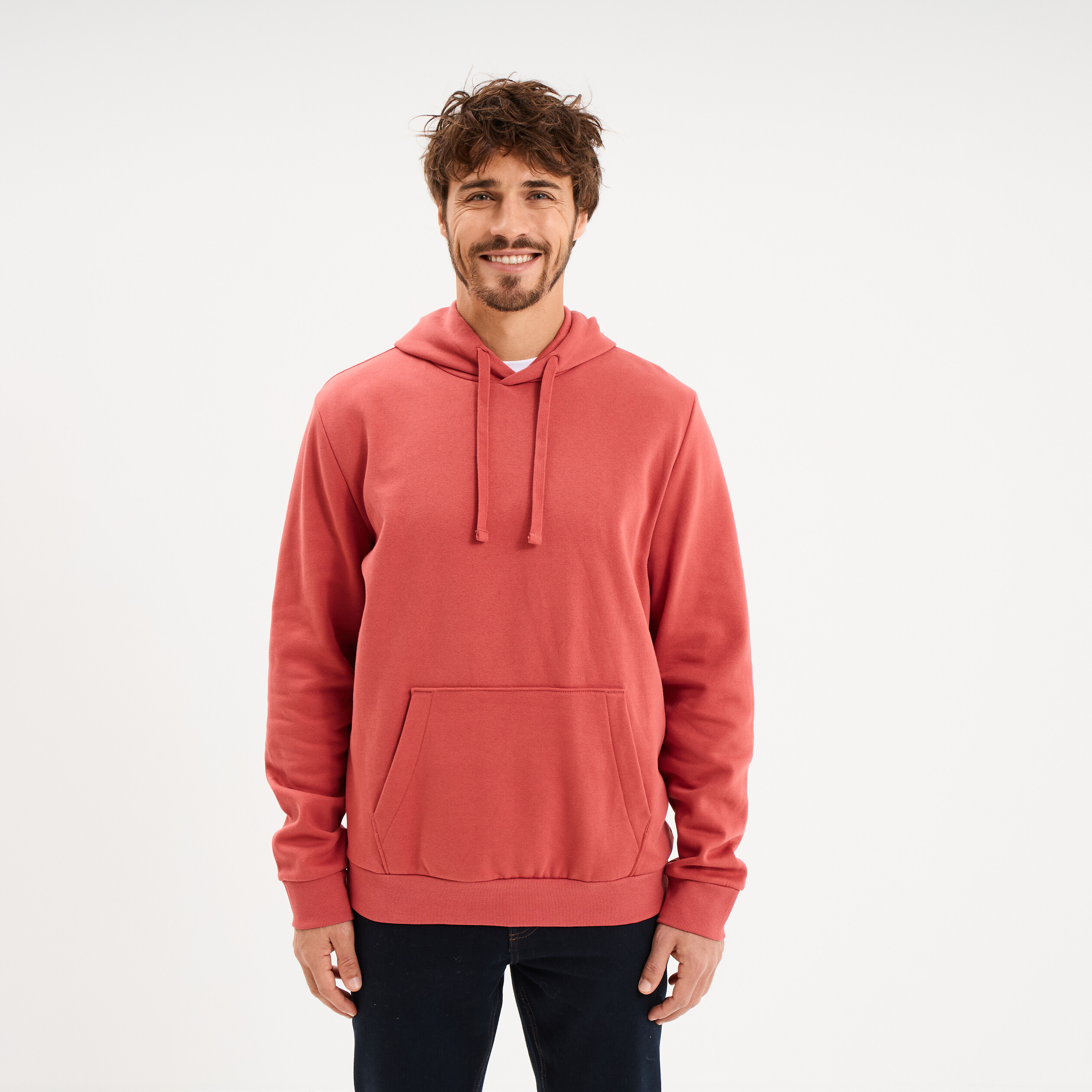 Sweat molleton à capuche hoodie rose framboise homme | La Halle