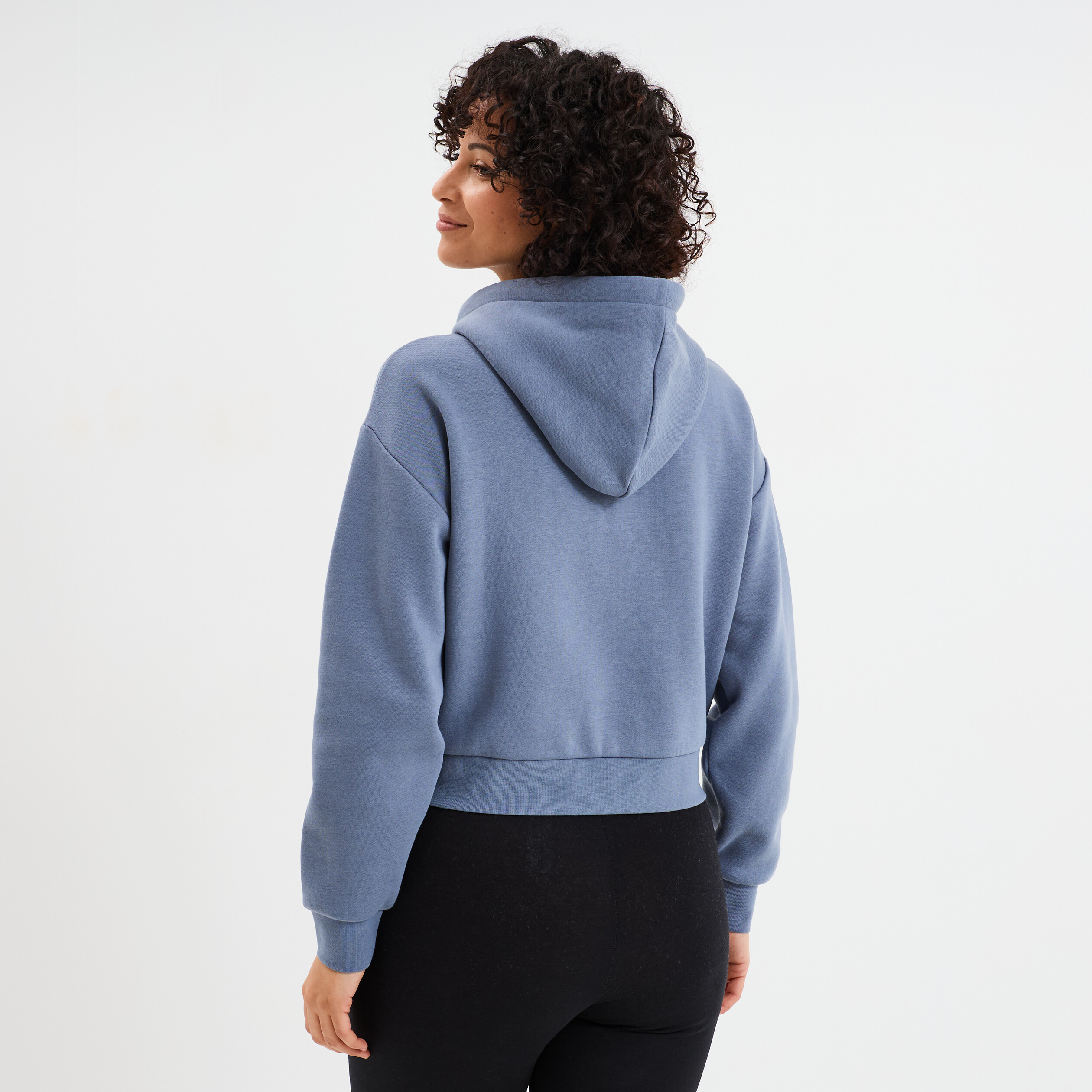 Sweat zippé à capuche court bleu gris femme | La Halle