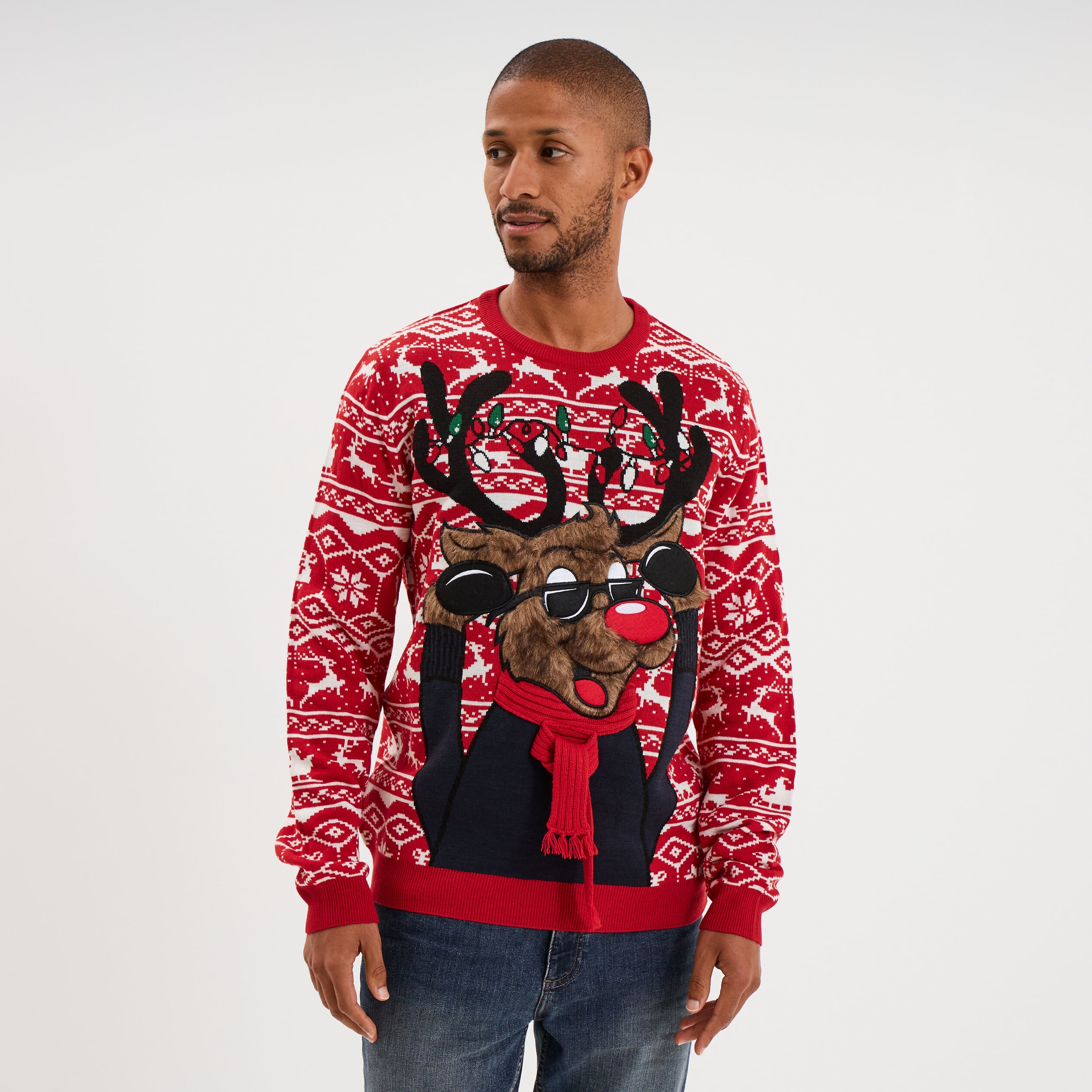 Pull de Noël manches longues rouge homme | La Halle