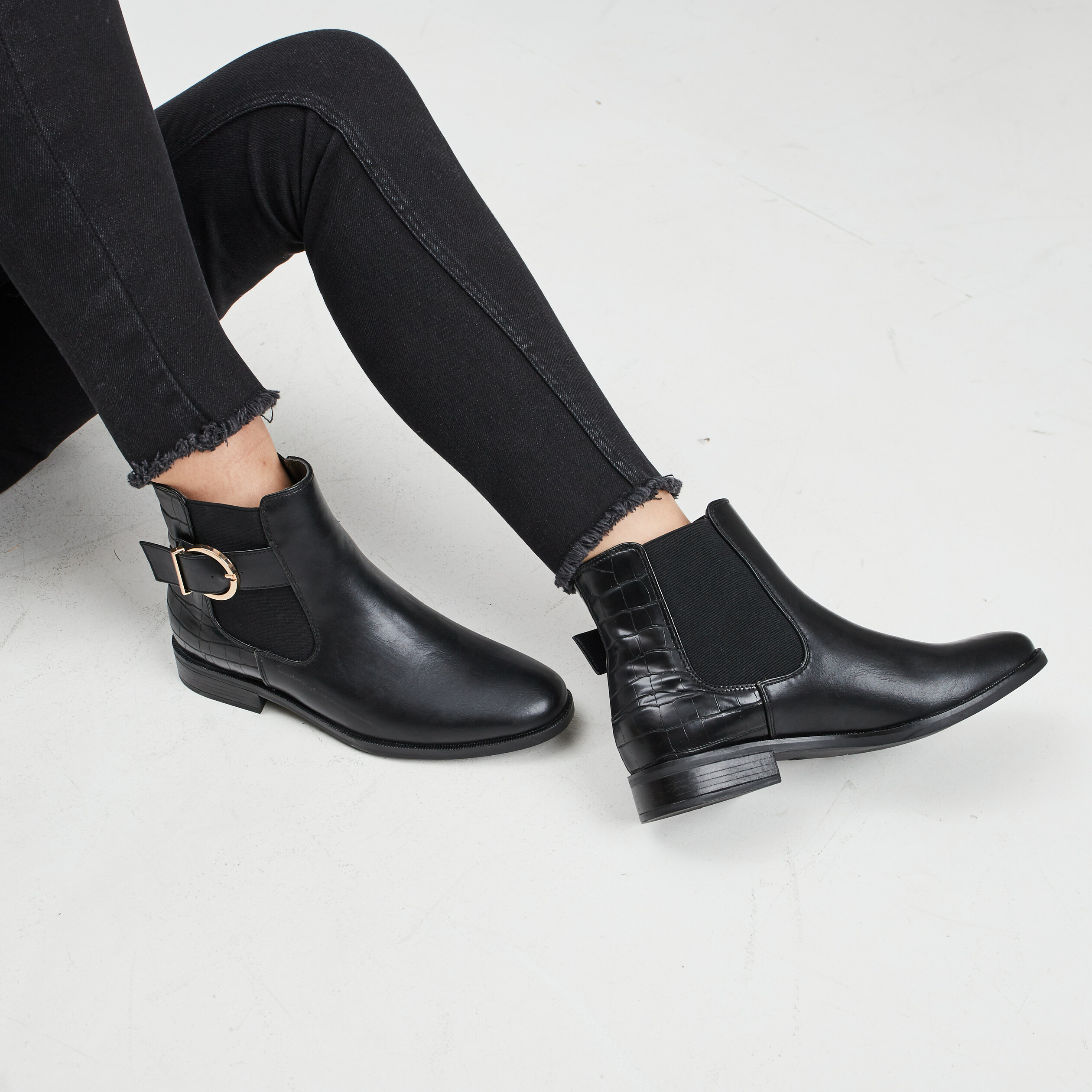 Bottines chelsea plates noir femme | La Halle