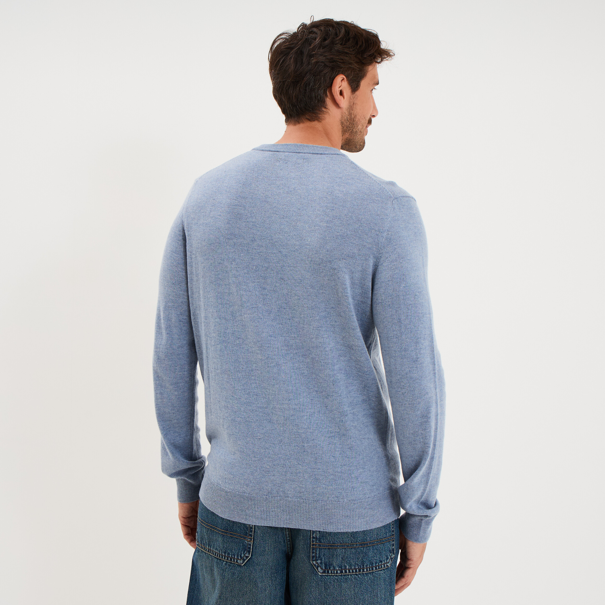 Pull col rond manches longues bleu gris homme | La Halle