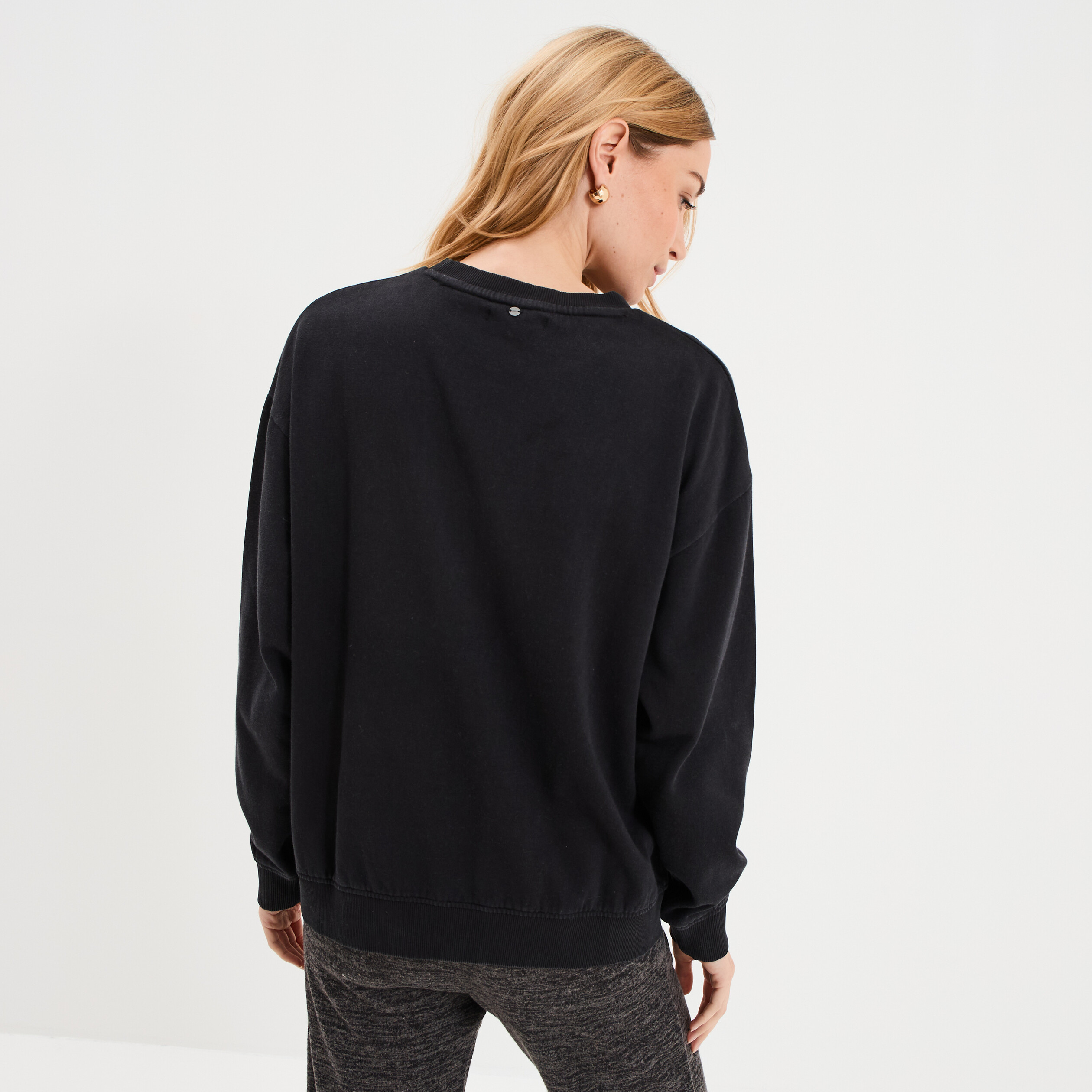 Sweat col rond manches longues noir femme | La Halle