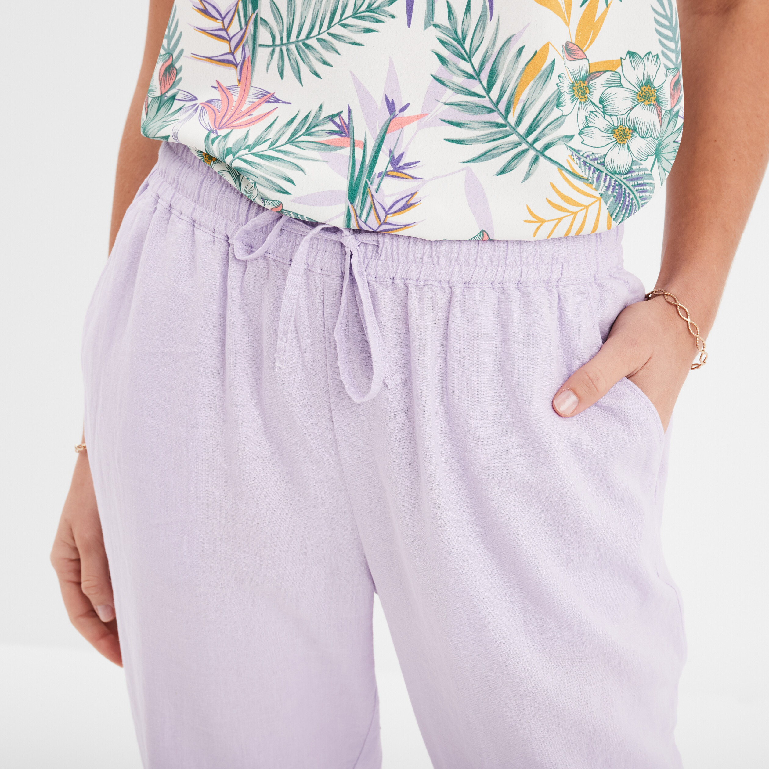 Pantalon droit 7/8ème lin mélangé violet clair femme | La Halle