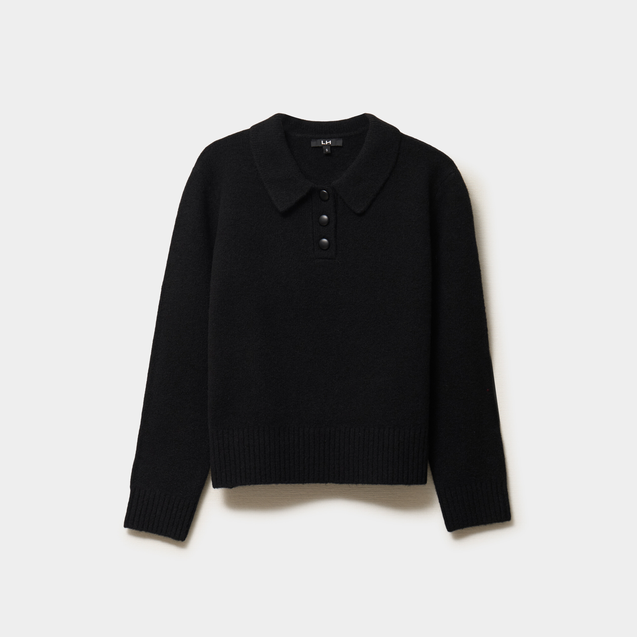 Pull col polo manches longues noir femme | La Halle