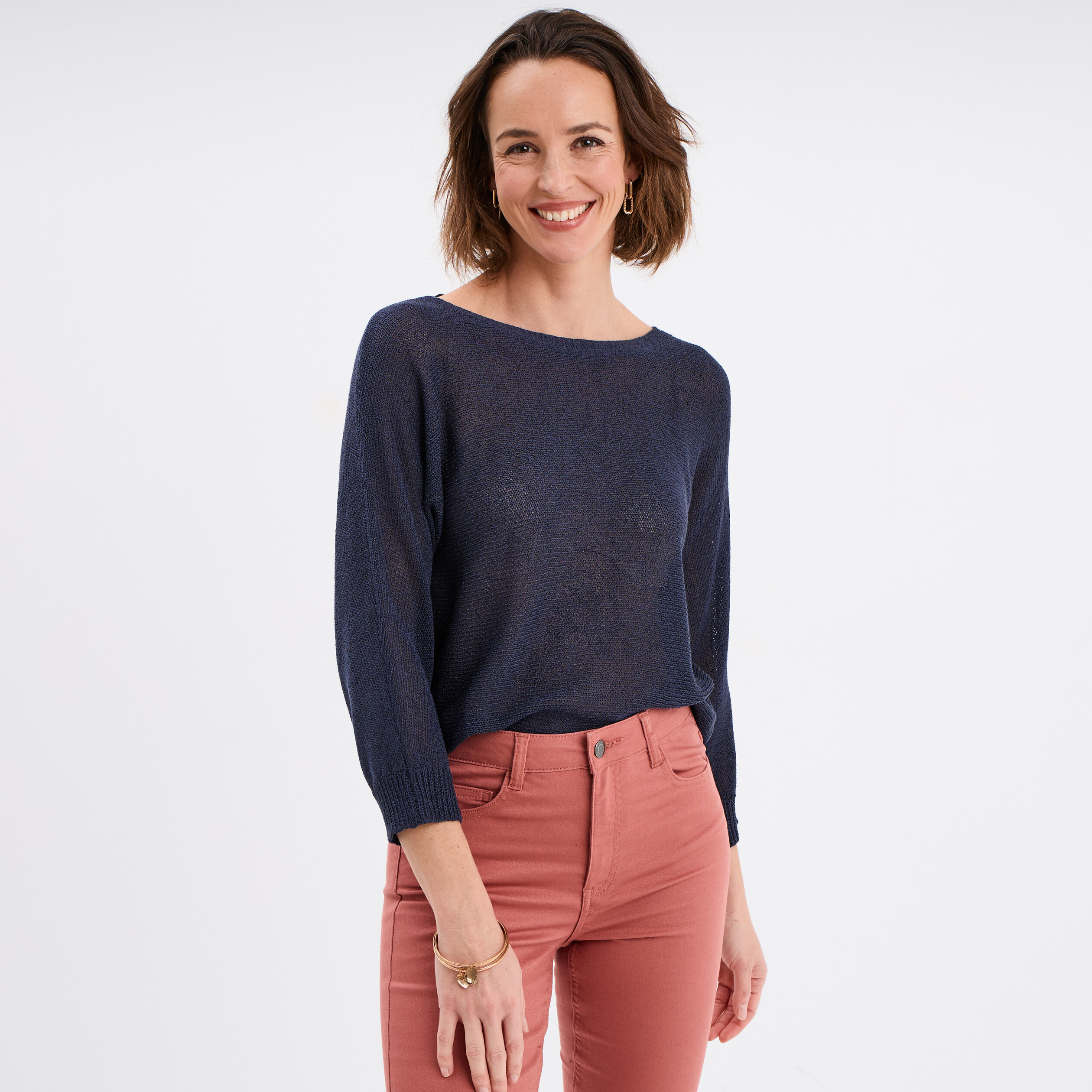 Pull manches longues bleu marine femme | La Halle