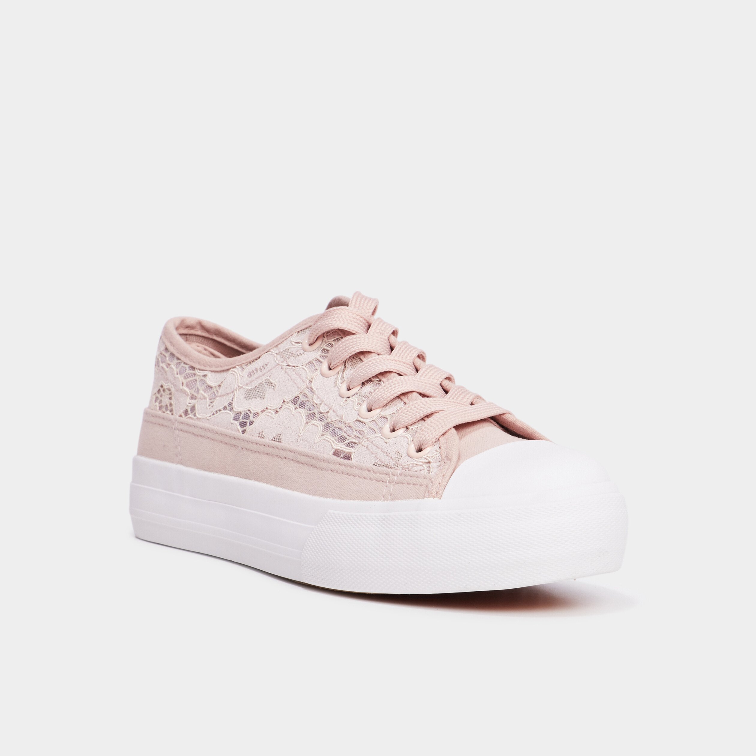 Tennis en toile dentelle à lacets rose femme | La Halle