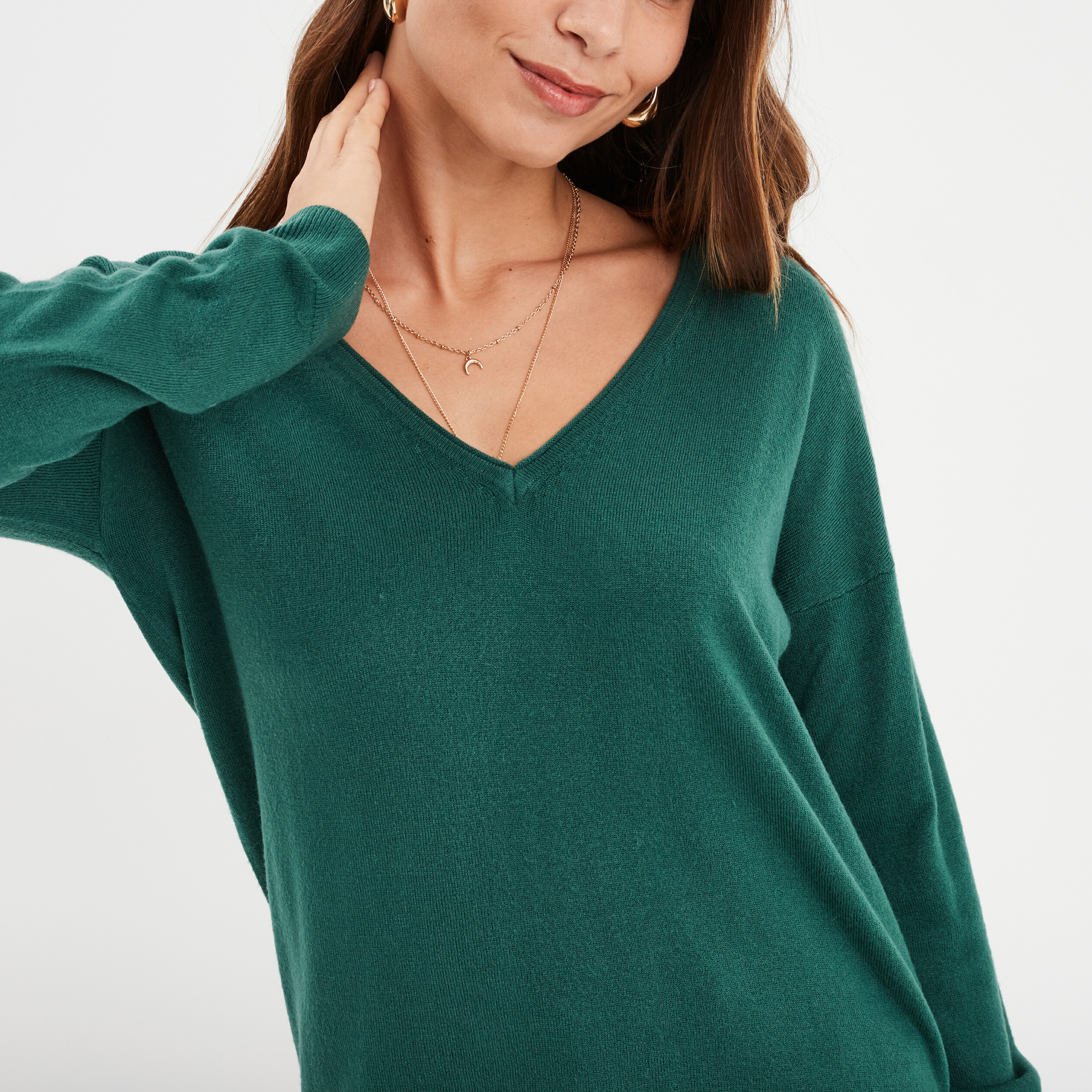 Pull Col En V Manches Longues Vert Fonc Femme La Halle