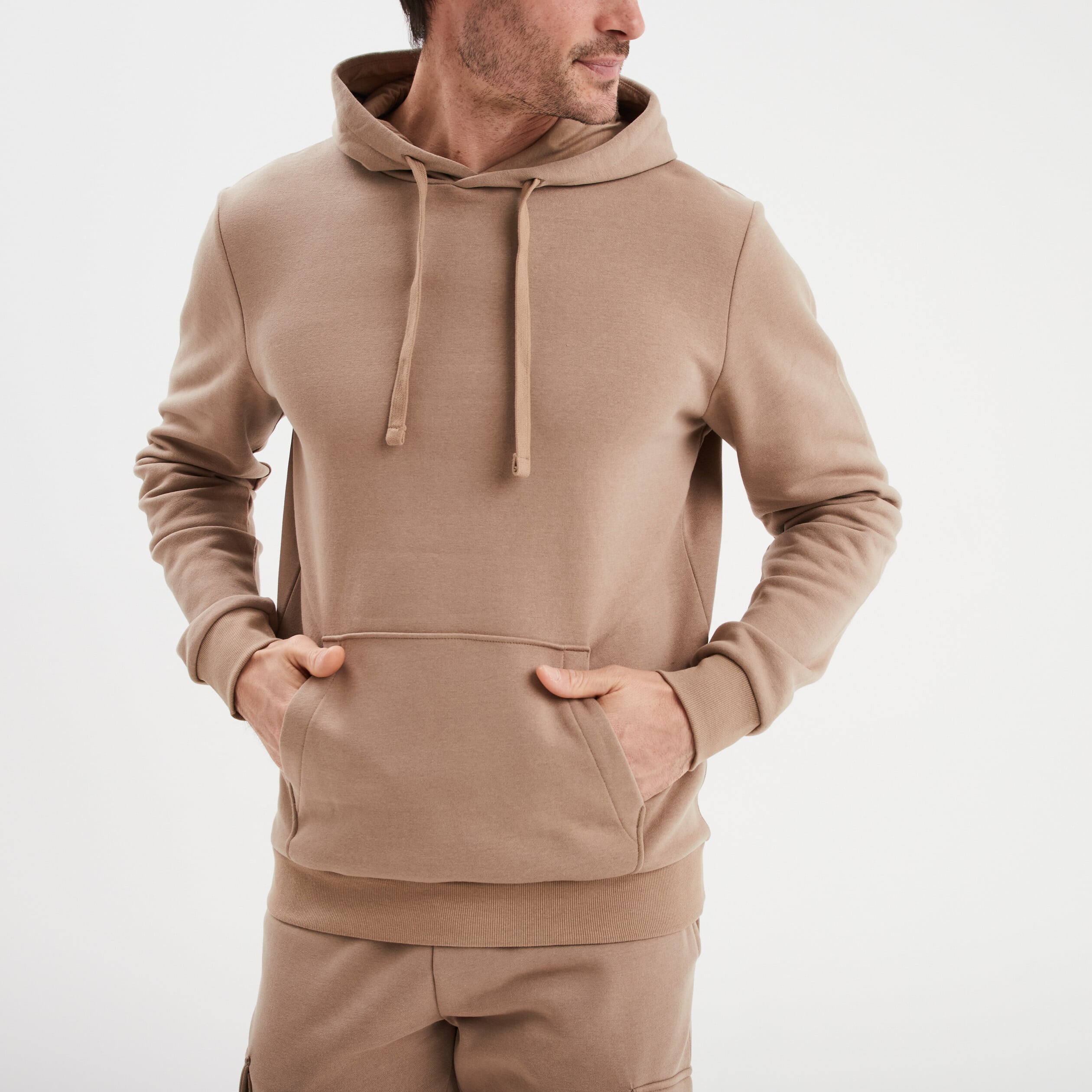 Sweat molleton à capuche hoodie taupe homme | La Halle