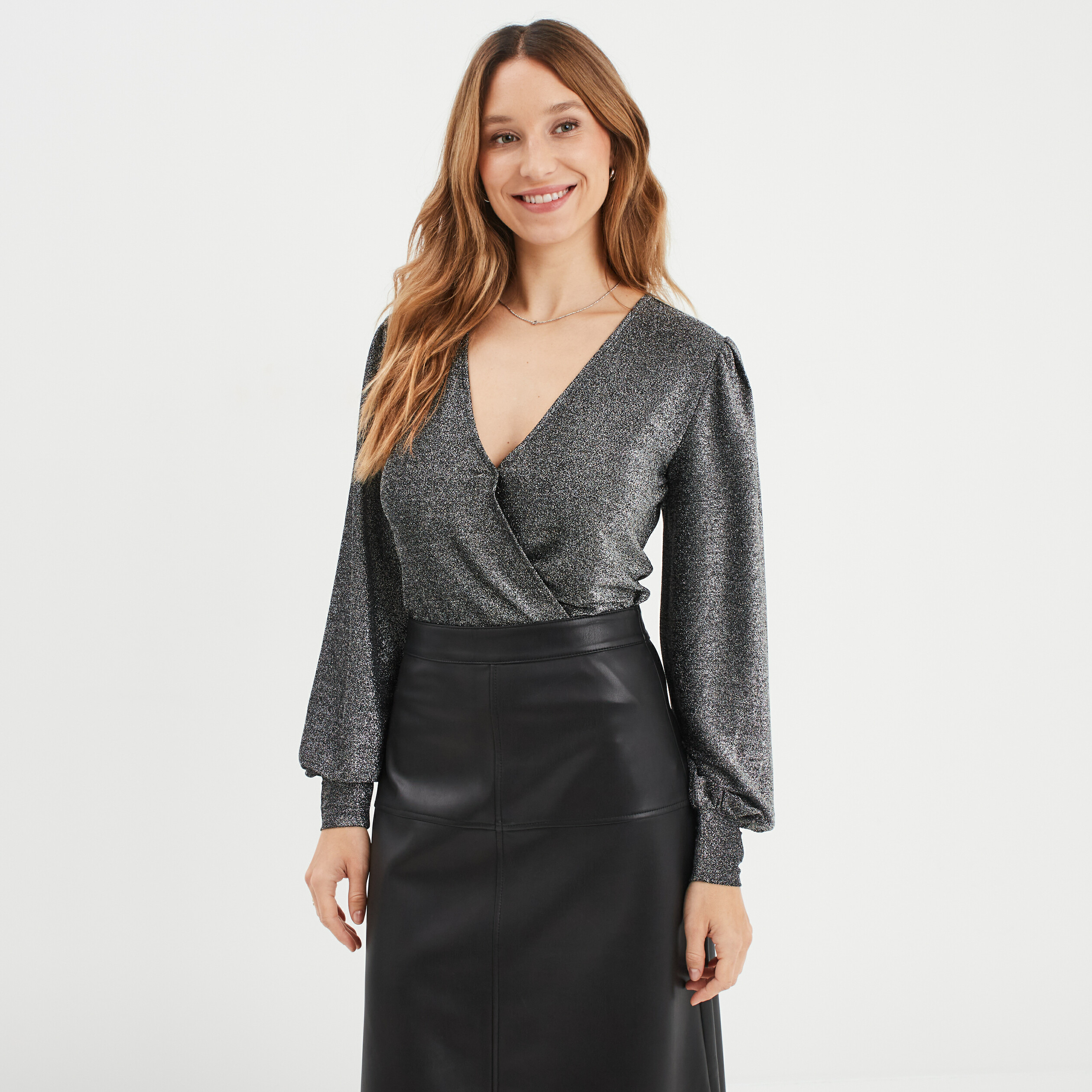 Body col cache-coeur fils métallisés gris argent femme | La Halle