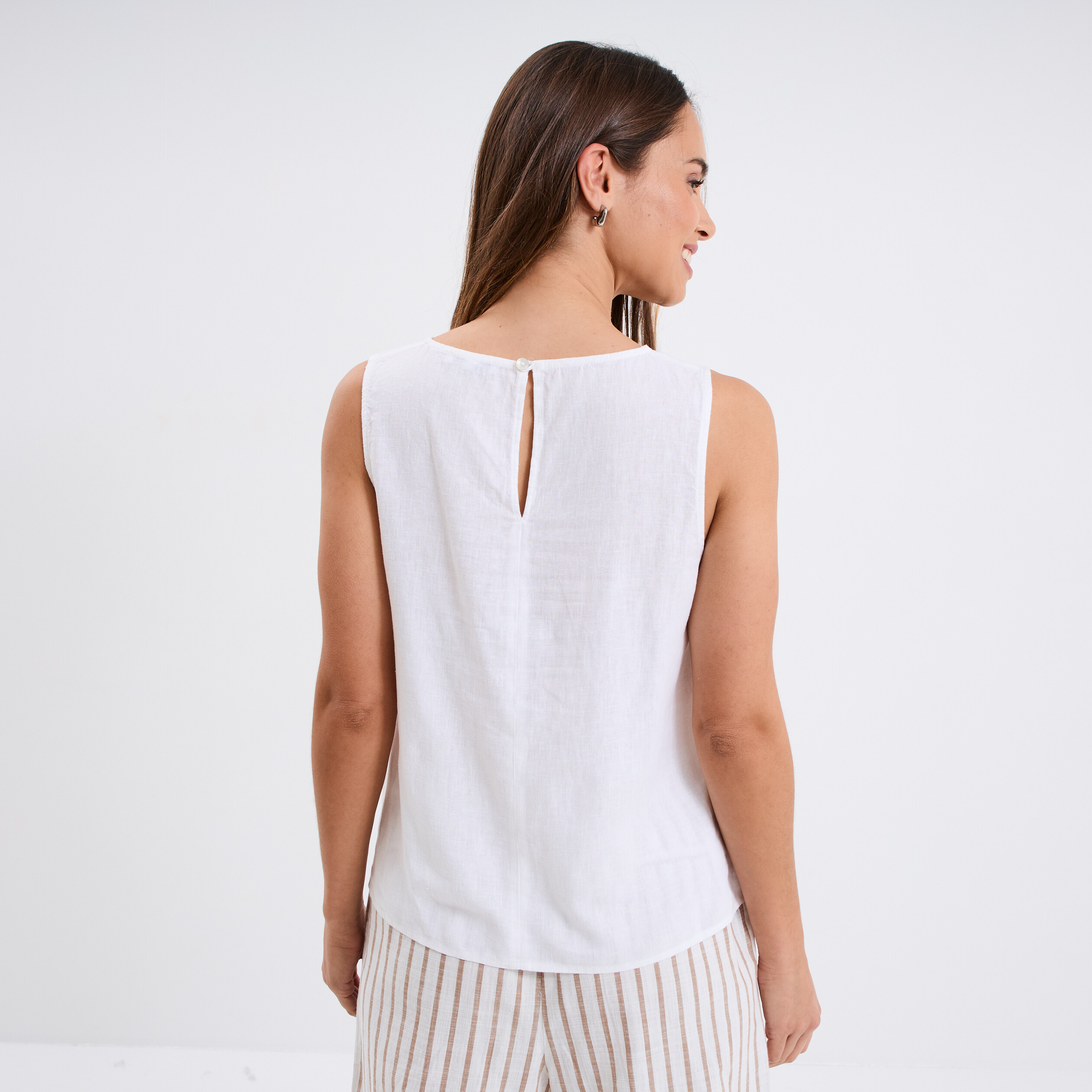Blouse sans manches lin mélangé blanc femme | La Halle