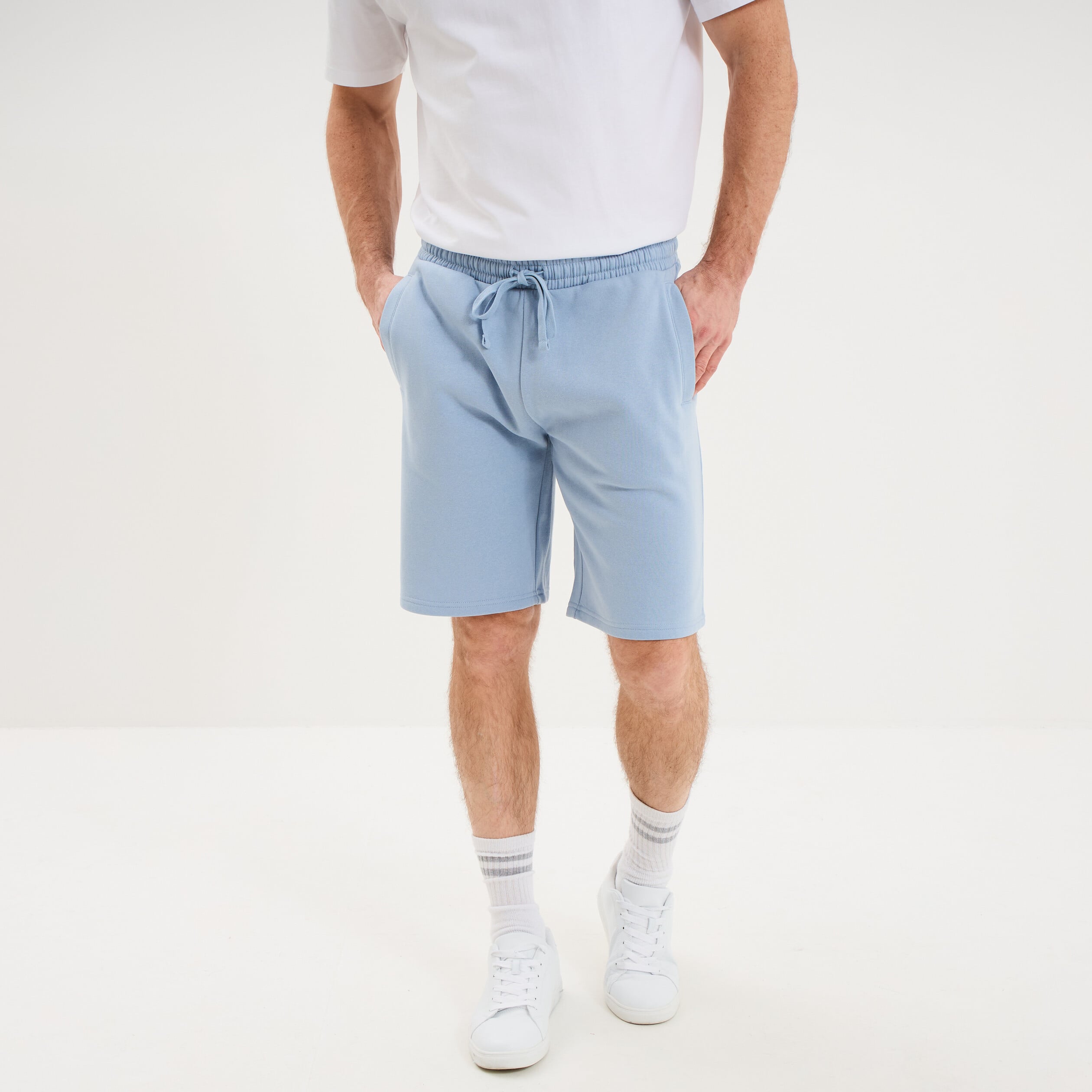 Short jogging molleton droit bleu ciel homme | La Halle
