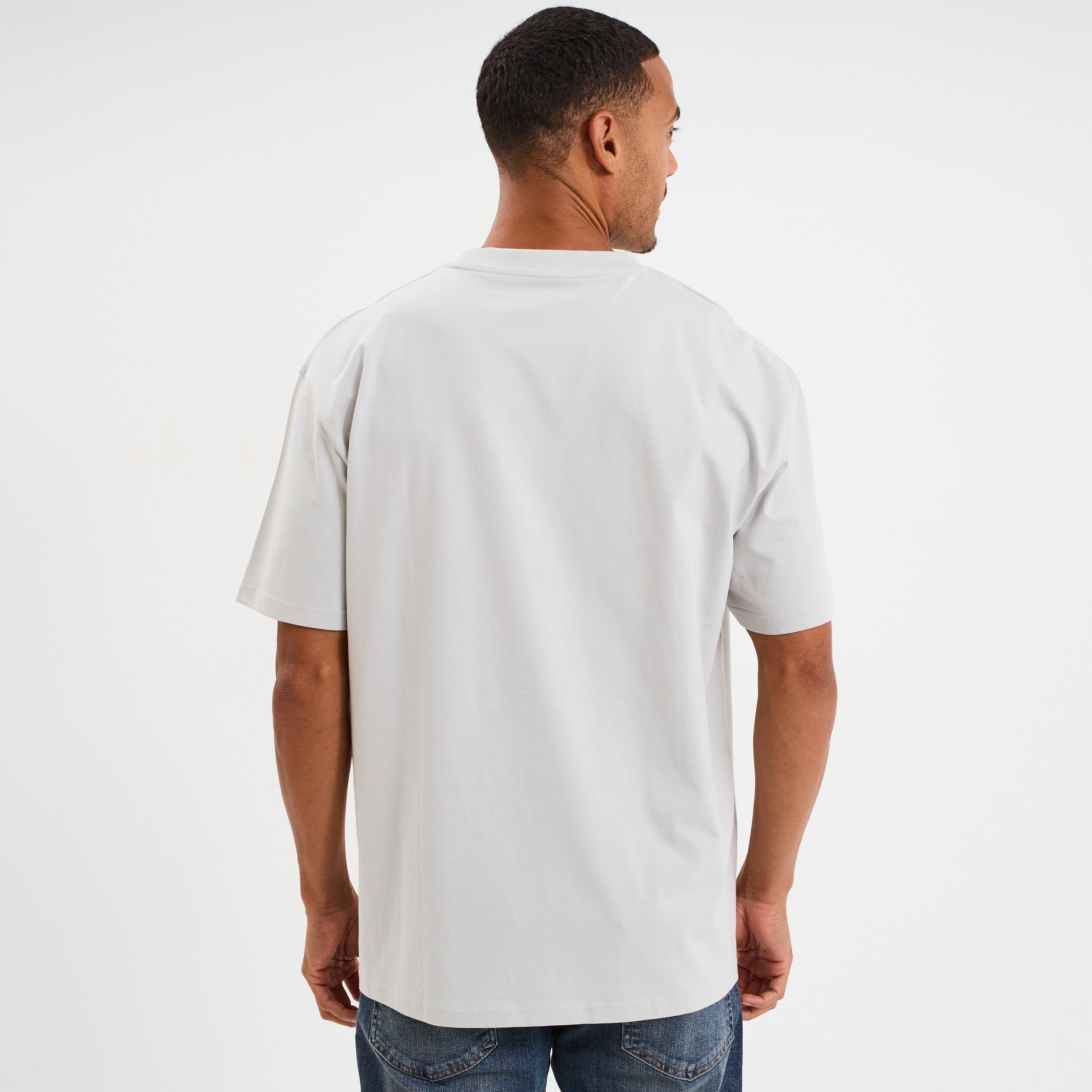T-shirt col rond coupe relax coton épais gris clair homme | La Halle