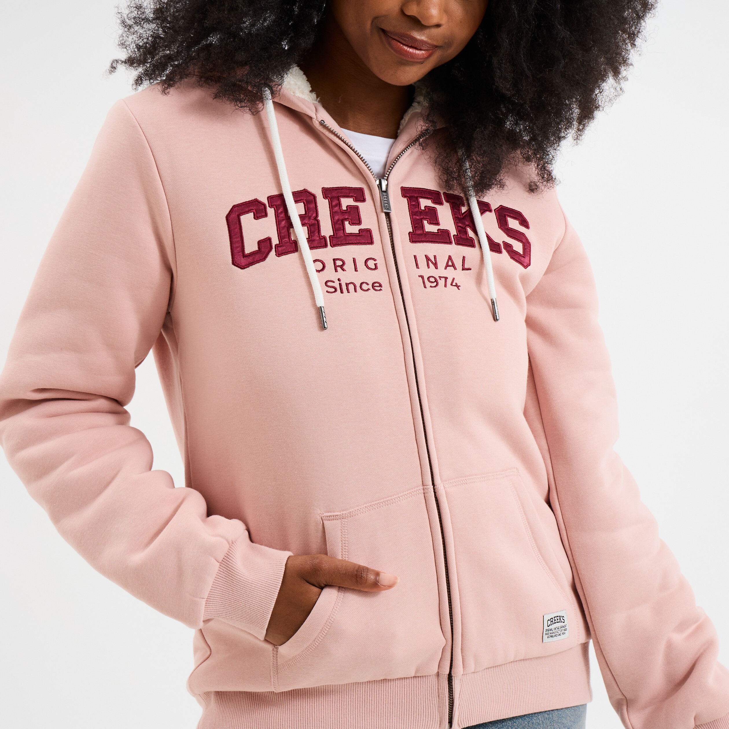 Sweat à capuche doublure effet sherpa rose poudrée femme | La Halle
