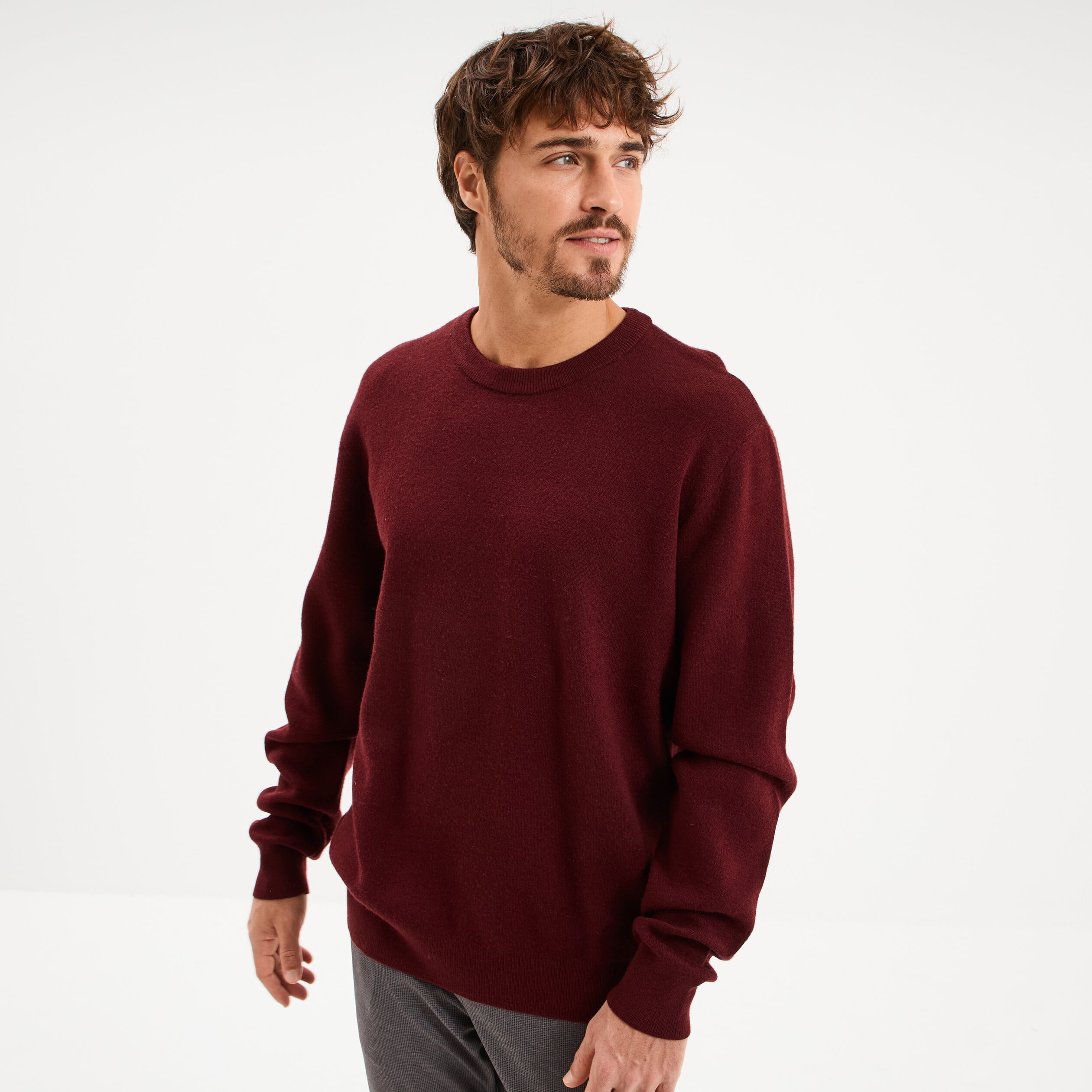 Pull col rond manches longues violet foncé homme | La Halle