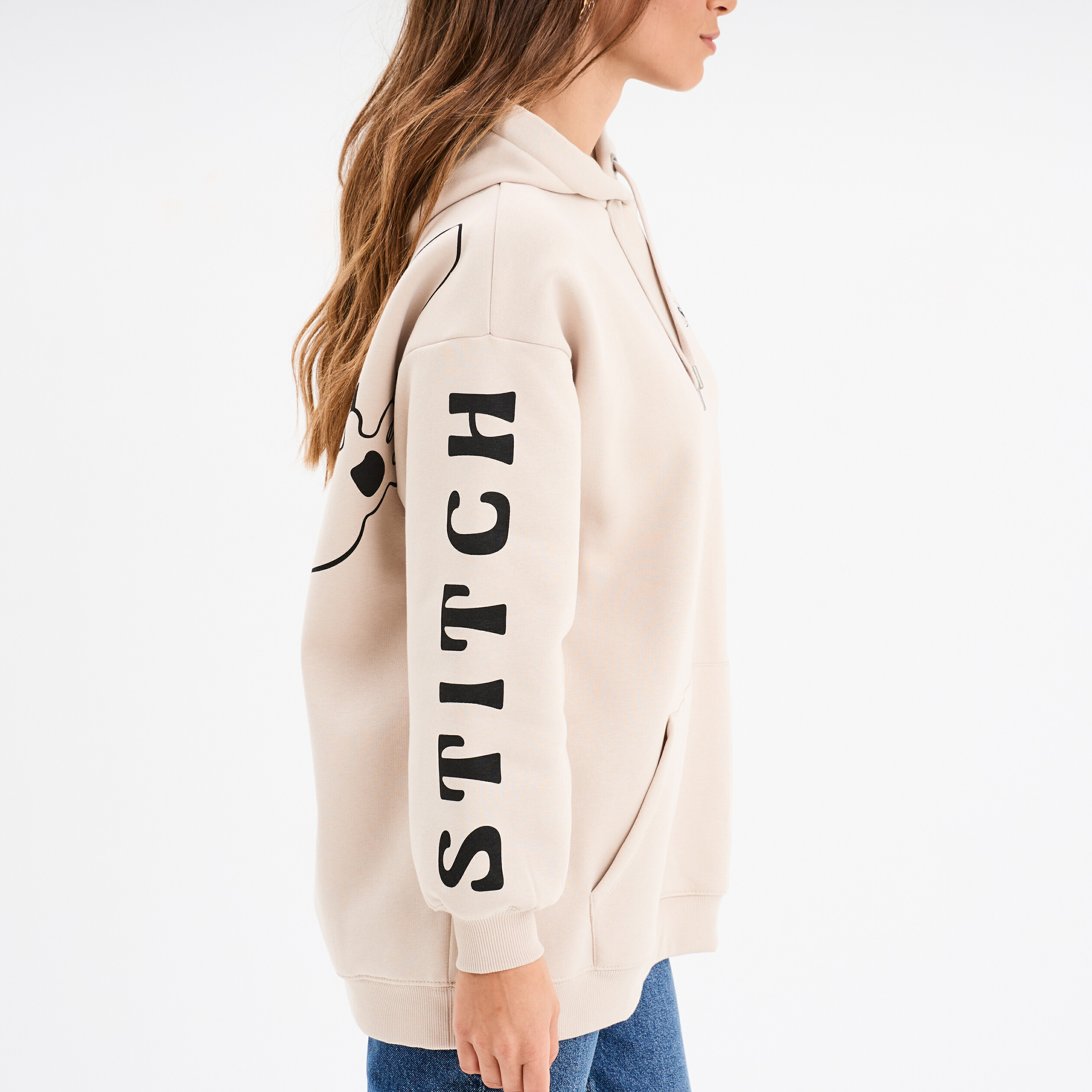 Sweat hoodie à capuche mi-long Stitch sable femme | La Halle