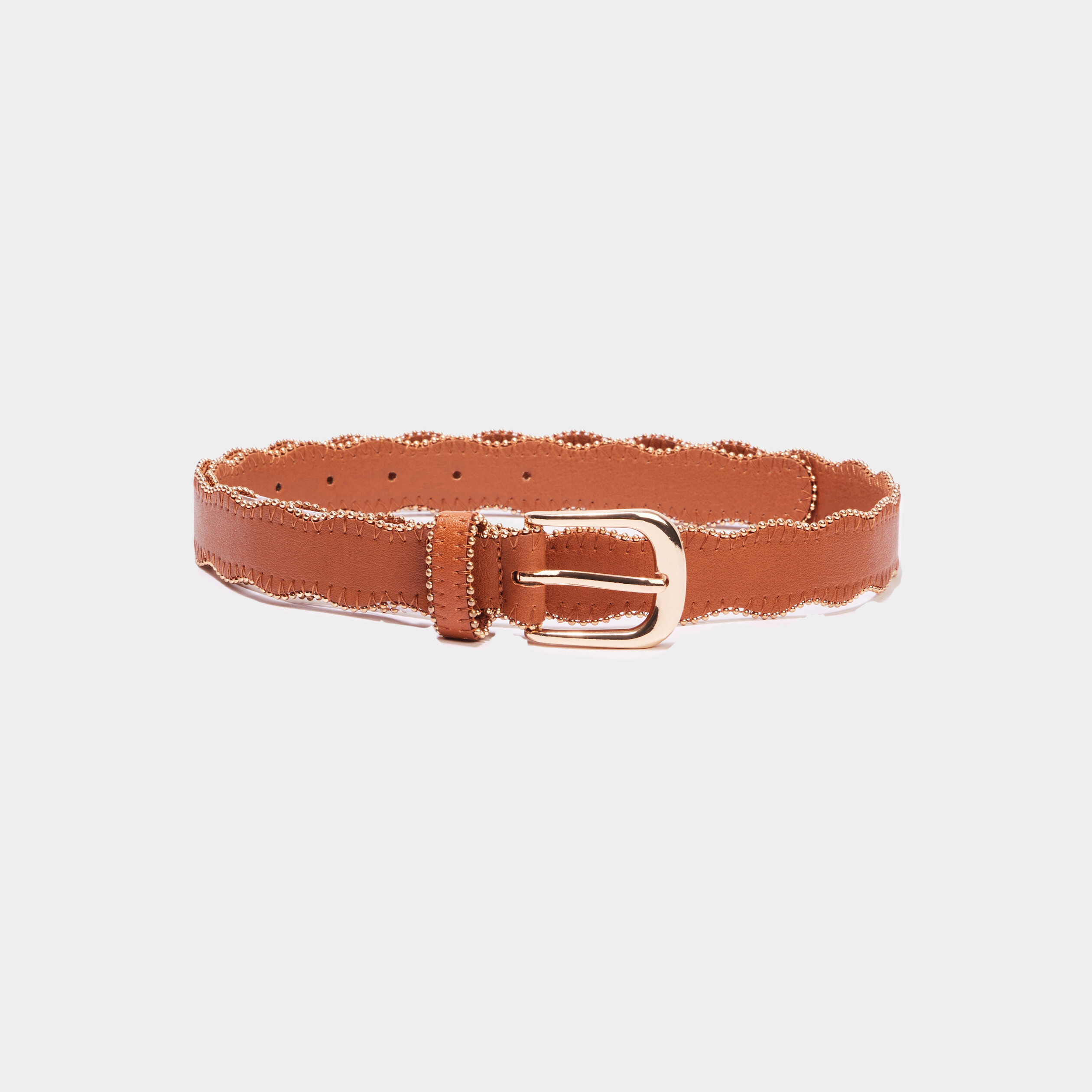 Ceinture bord festonné détails bijoux camel femme | La Halle