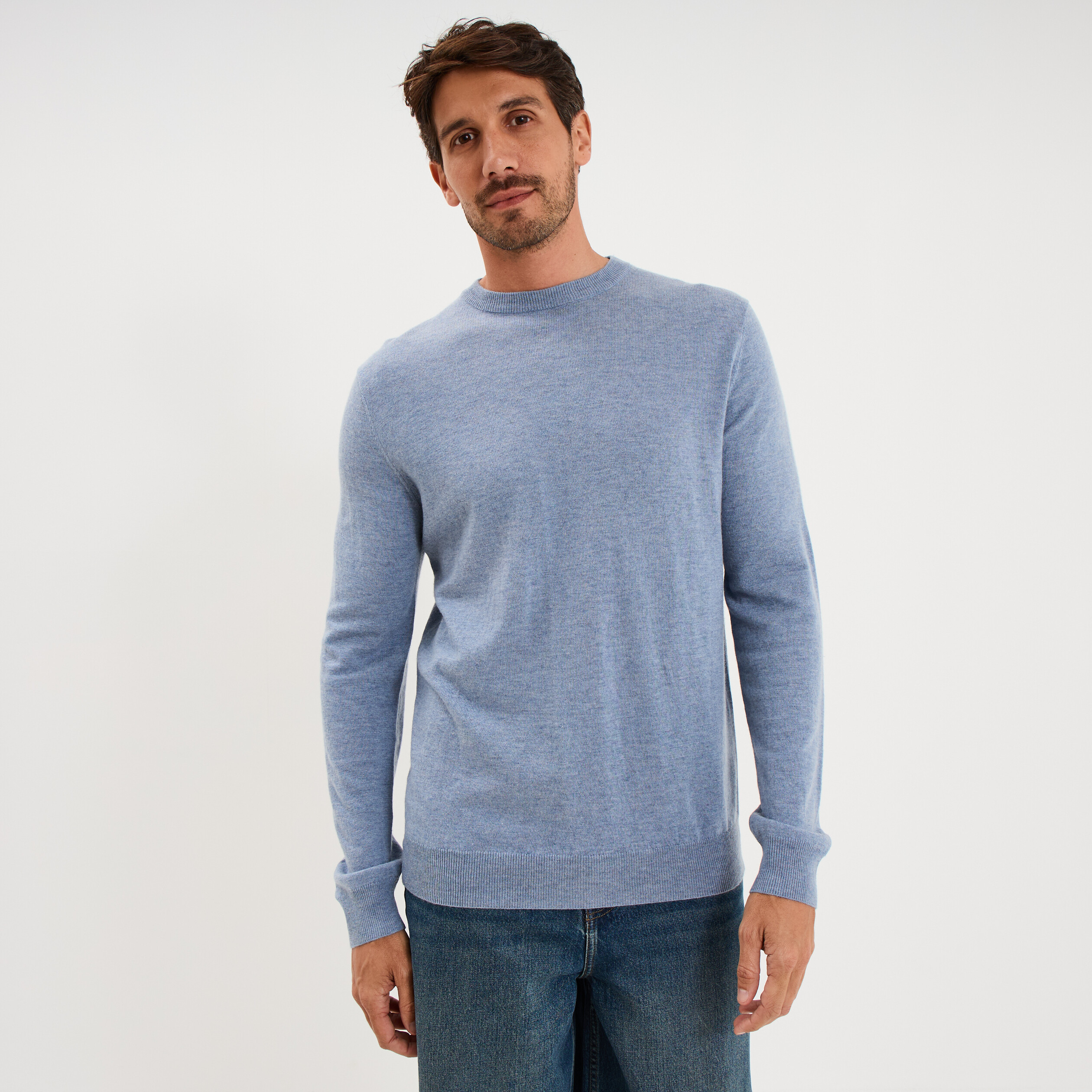 Pull col rond manches longues bleu gris homme | La Halle