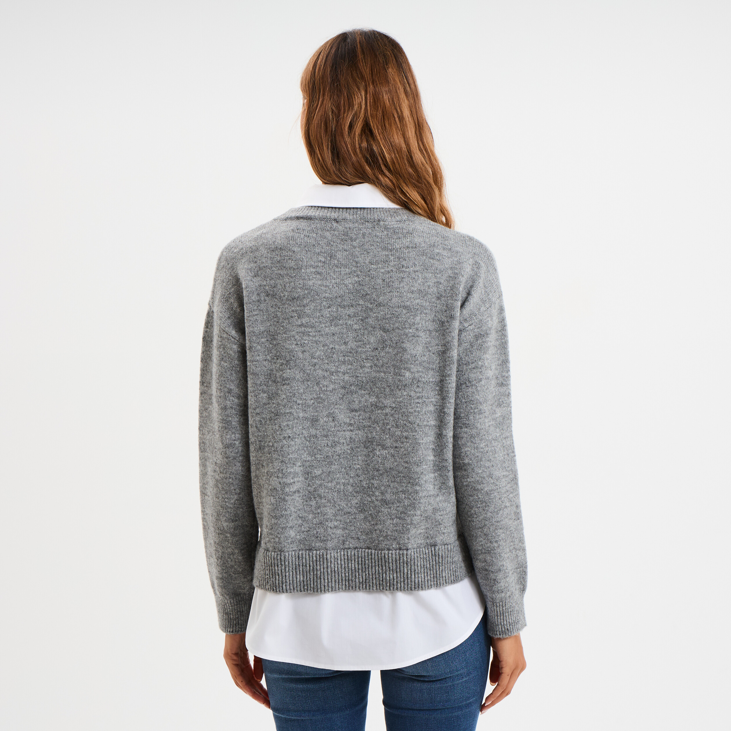 Pull effet 2-en-1 chemise gris clair femme | La Halle