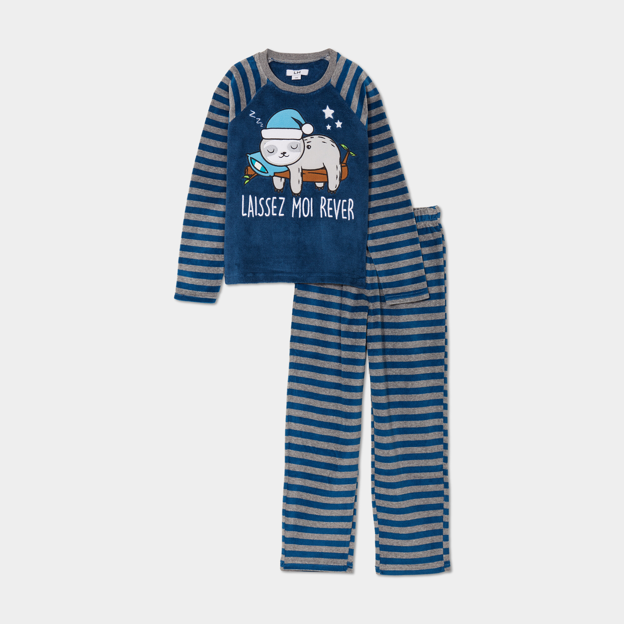 Ensemble pyjama pantalon effet velours bleu marine garçon | La Halle