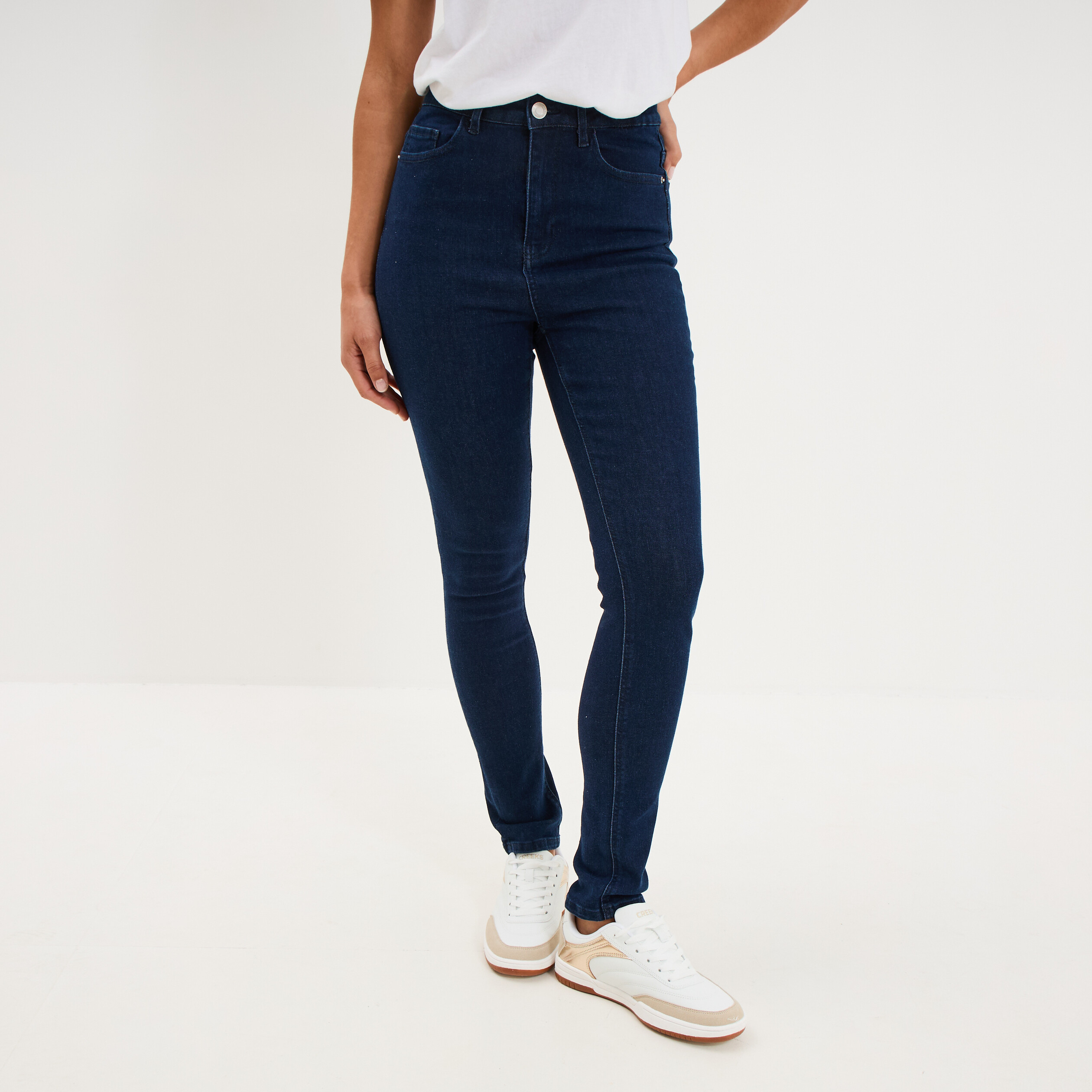 Jeans skinny taille haute denim brut femme | La Halle