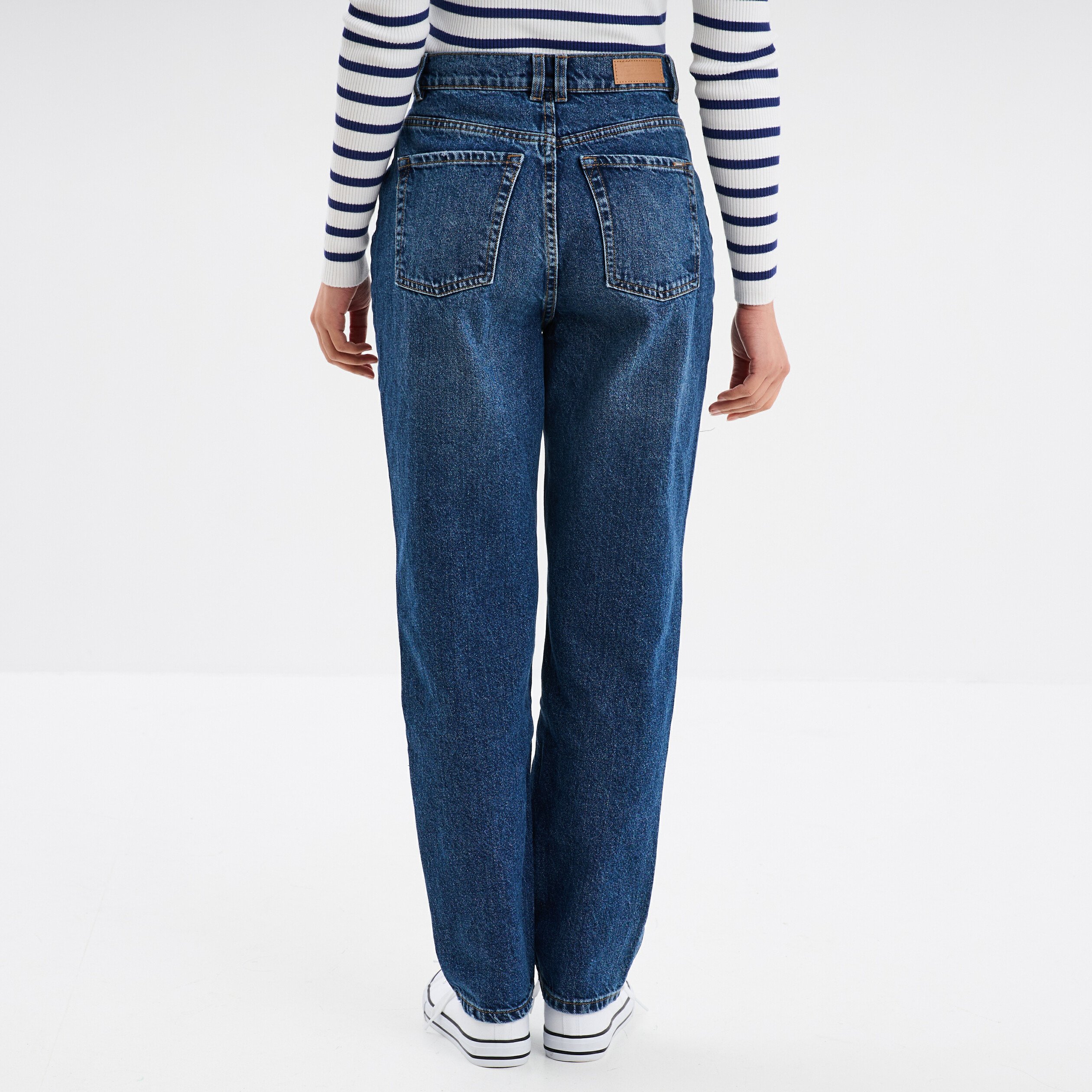 Jeans mom 7/8ème taille haute denim stone femme | La Halle