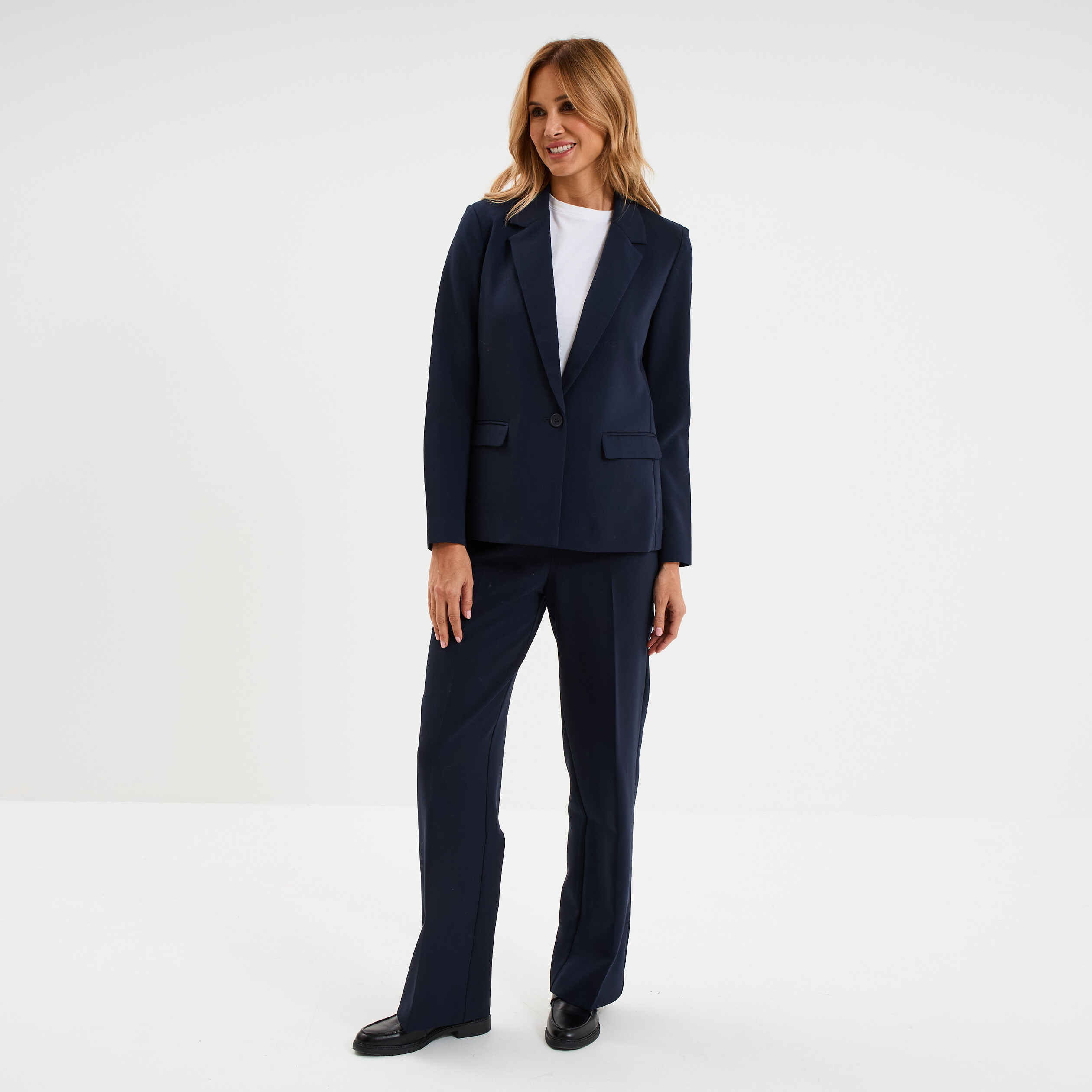 Veste blazer droite manches longues bleu foncé femme | La Halle