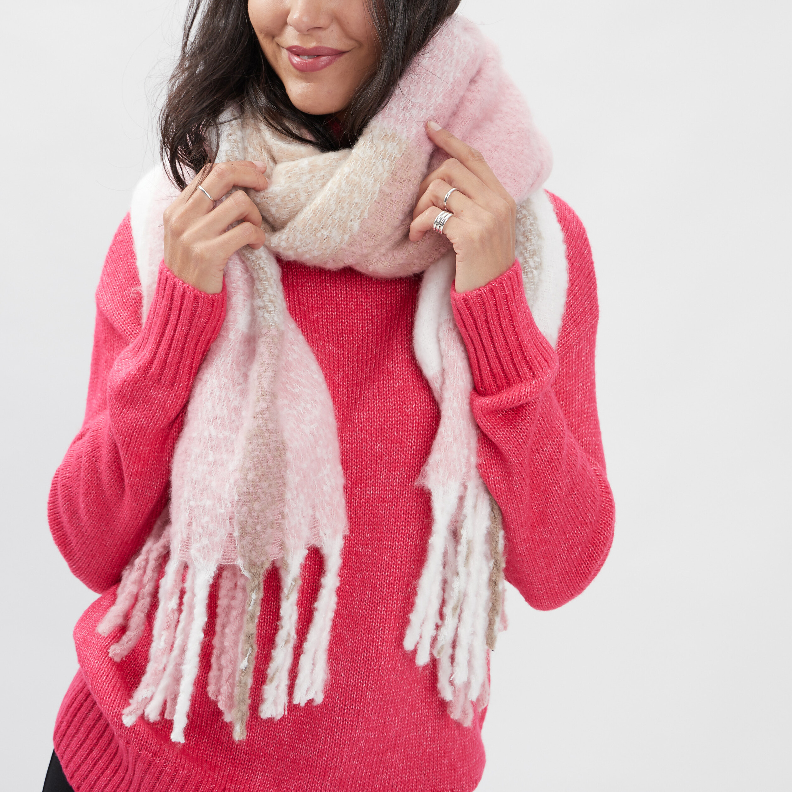 Écharpe à franges rose clair femme | La Halle